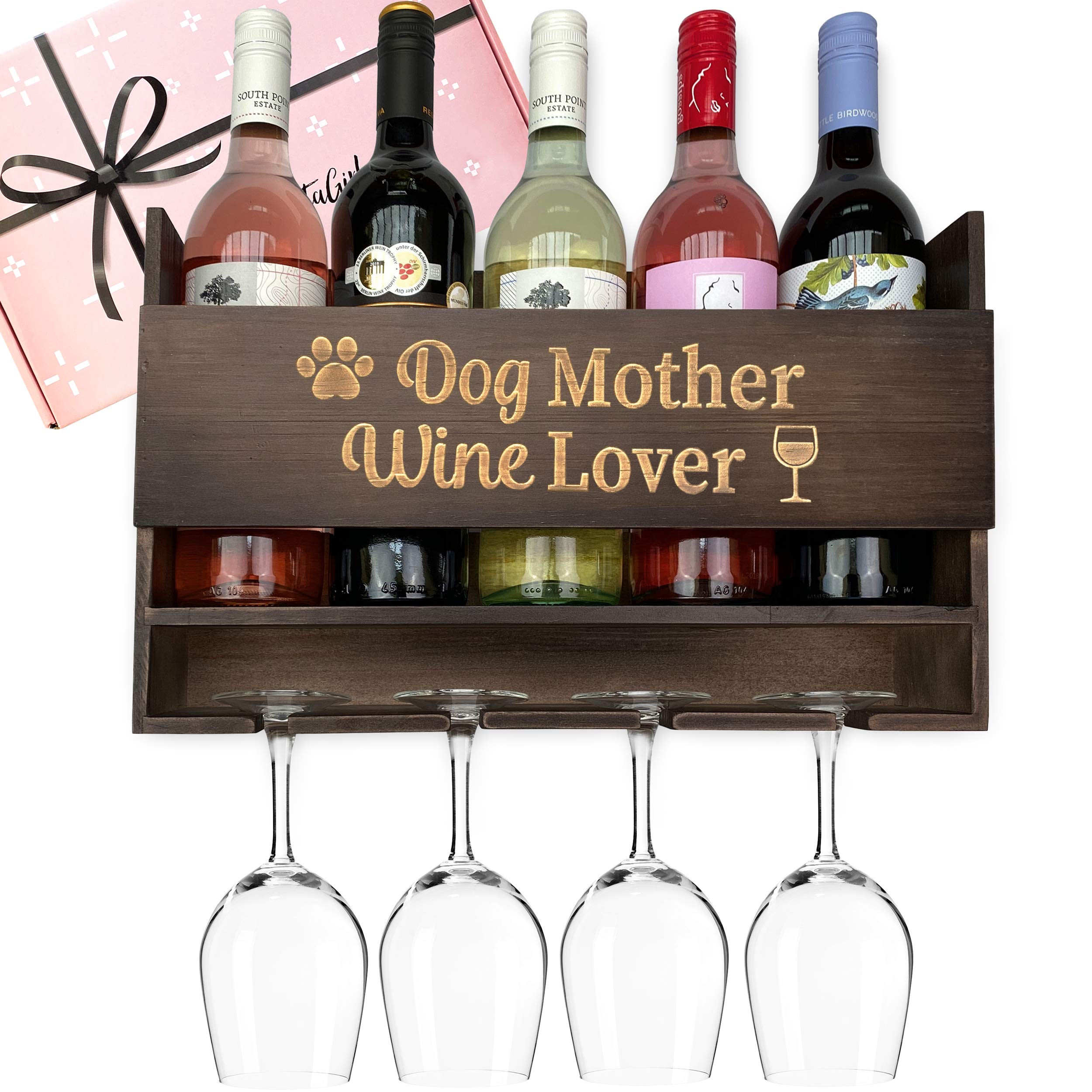 GIFTAGIRL Dog Mom Gifts for Women - Fun Dog Lover Gifts for Women, Our Dog Mom Wine Lover Racks are Perfect Dog Themed Gifts or Dog Owner Gifts for Christmas, and Arrive Beautifully Gift Boxed