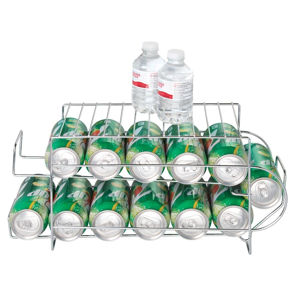 mDesign 2-Tier Metal Wire Standing Pop/Soda and Food Can Dispenser Storage Rack Organizer with Top Shelf for Kitchen Pantry, Countertop, Cabinet - Holds 12 Cans - Chrome