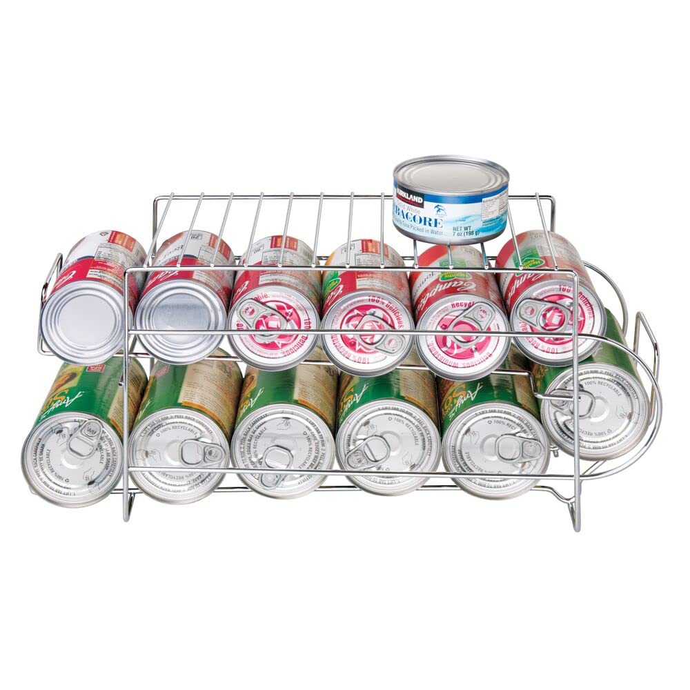 mDesign 2-Tier Metal Wire Standing Pop/Soda and Food Can Dispenser Storage Rack Organizer with Top Shelf for Kitchen Pantry, Countertop, Cabinet - Holds 12 Cans - Chrome
