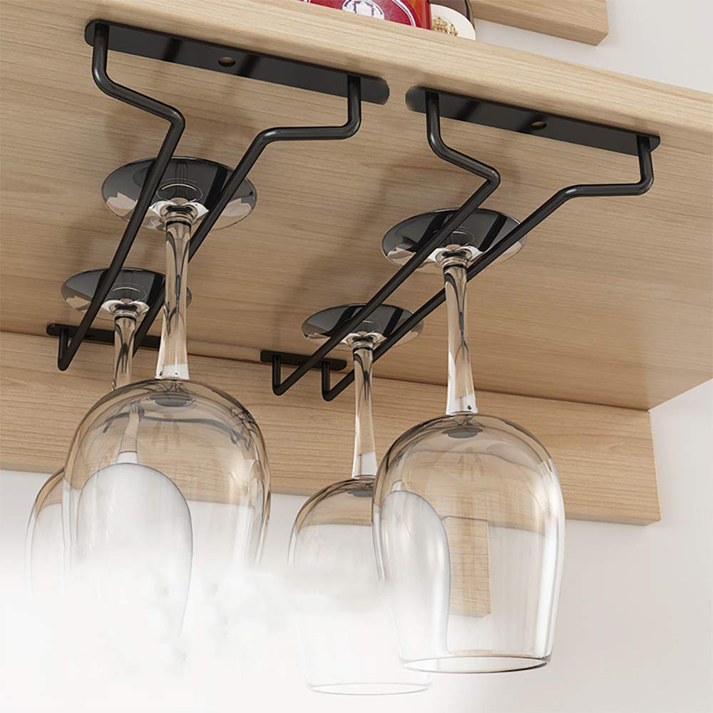 Black Stemware Rack,Wire Hanging Rack,Under Cabinet Wine Glass Rack,Wine Glass Hanging Rack 2 Pack 14 Inch