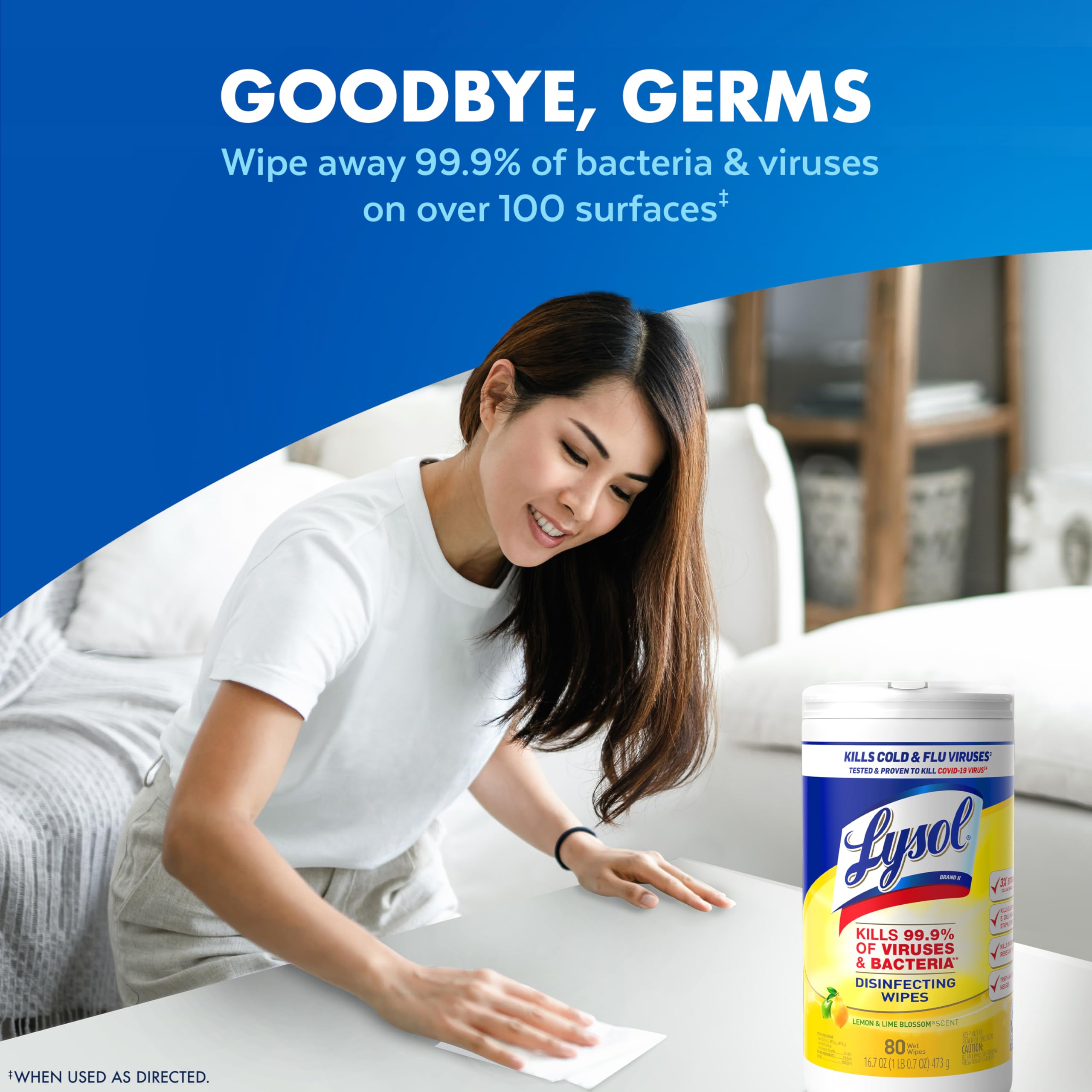 Lysol Disinfectant Wipes, Multi-Surface Antibacterial Cleaning Wipes, For Disinfecting and Cleaning, Lemon and Lime Blossom, 80 Count (Pack of 4)