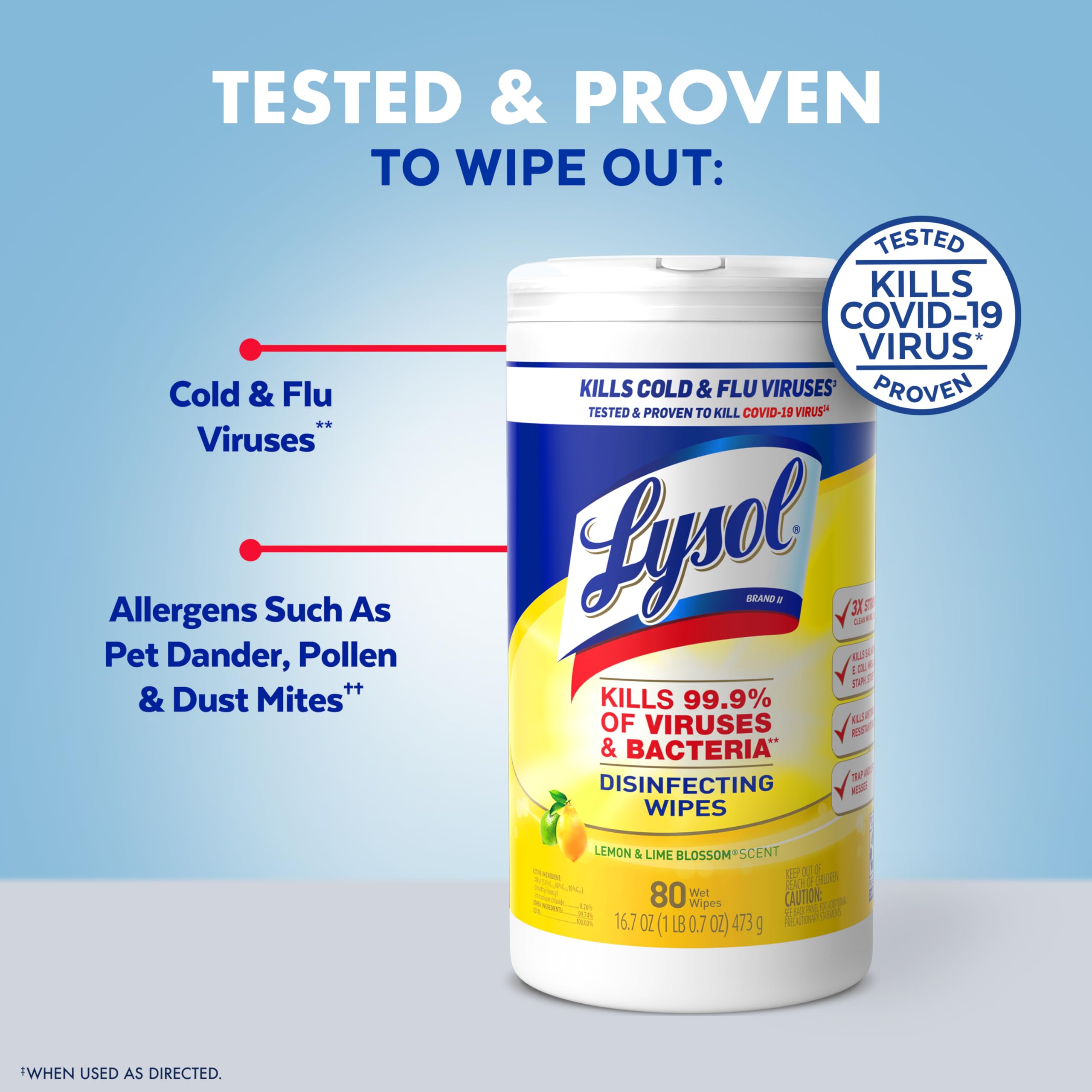 Lysol Disinfectant Wipes, Multi-Surface Antibacterial Cleaning Wipes, For Disinfecting and Cleaning, Lemon and Lime Blossom, 80 Count (Pack of 4)