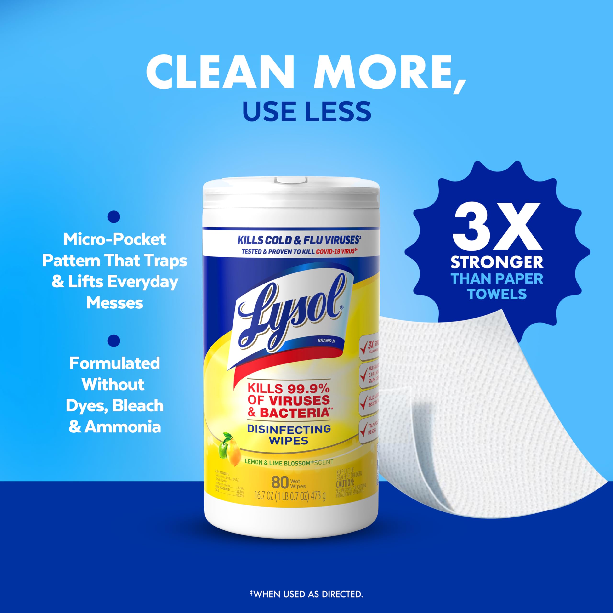 Lysol Disinfectant Wipes, Multi-Surface Antibacterial Cleaning Wipes, For Disinfecting and Cleaning, Lemon and Lime Blossom, 80 Count (Pack of 4)