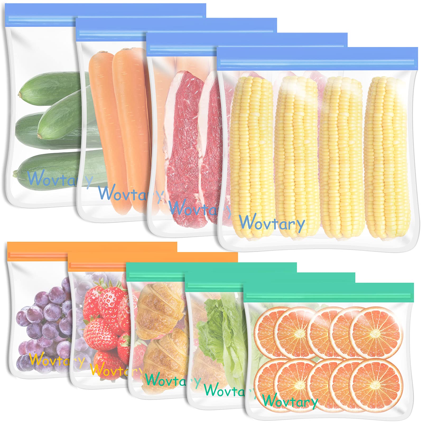 10 Pack Reusable Sandwich Bags Reusable Food Storage Bags,Reusable Snack Bags Leakproof Silicone - Free Plastic BPA Free Lunch Bags for Food Travel