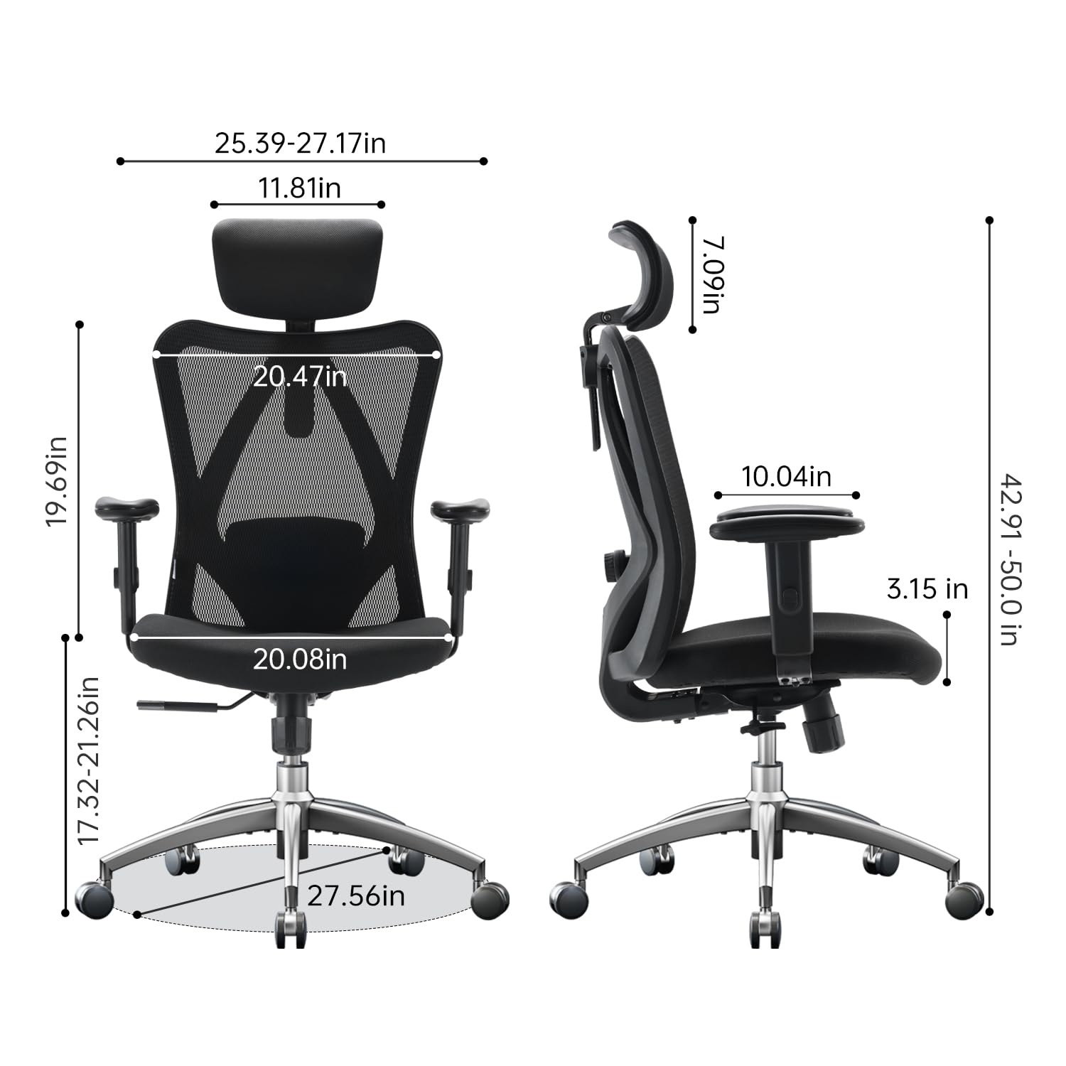 SIHOO Ergonomic Office Chair, Big and Tall Office Chair, Adjustable Headrest with 2D Armrest, Lumbar Support and PU Wheels, Swivel Computer Task Chair for Office, Tilt Function Computer Chair