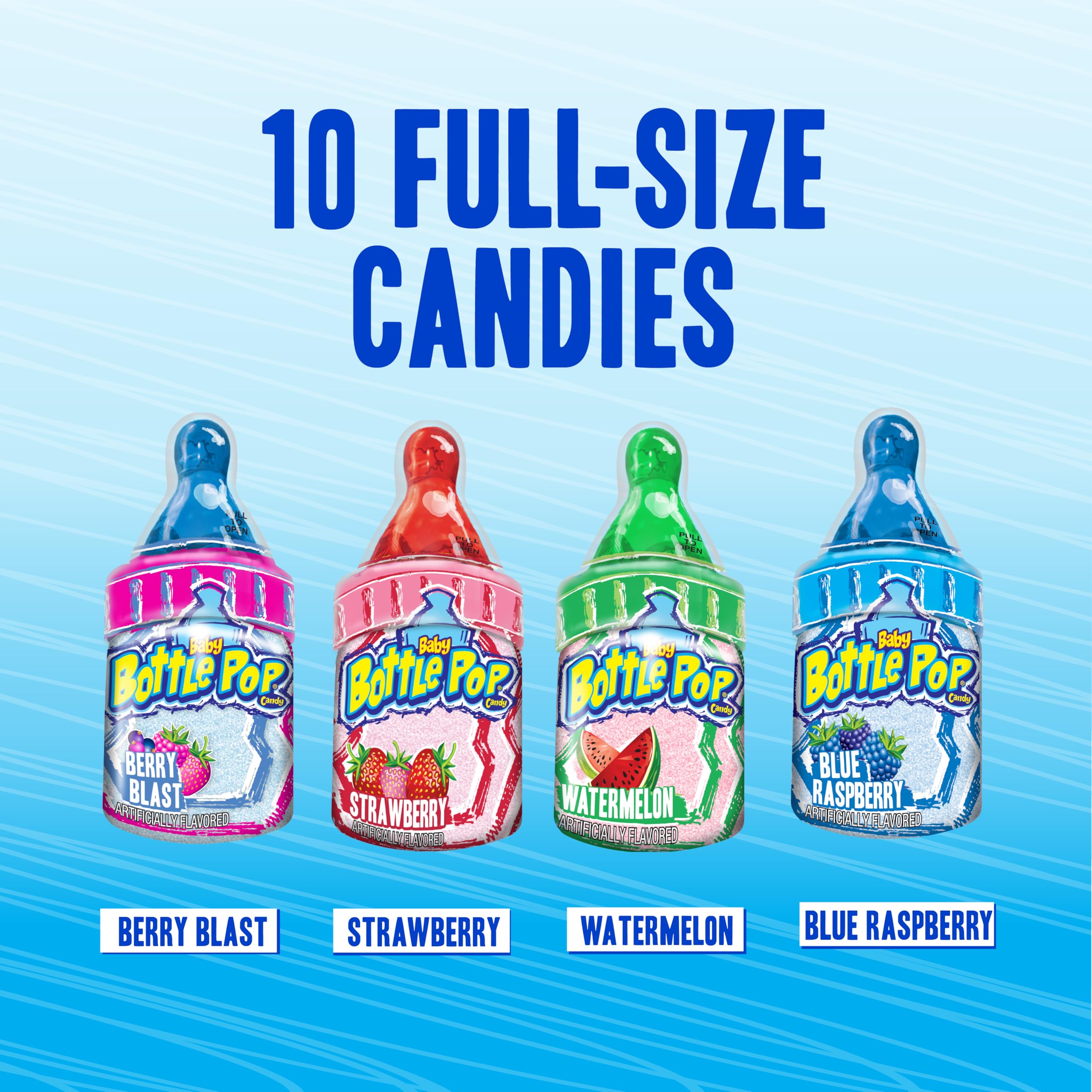 Baby Bottle Pop Valentine’s Day Bulk Variety Party Pack - 10 Count Individually Wrapped Lollipops W/ Powdered Sugar Dip In Assorted Fruity Flavors - Fun Valentine’s Hard Candy Gift For Valentine’s Day