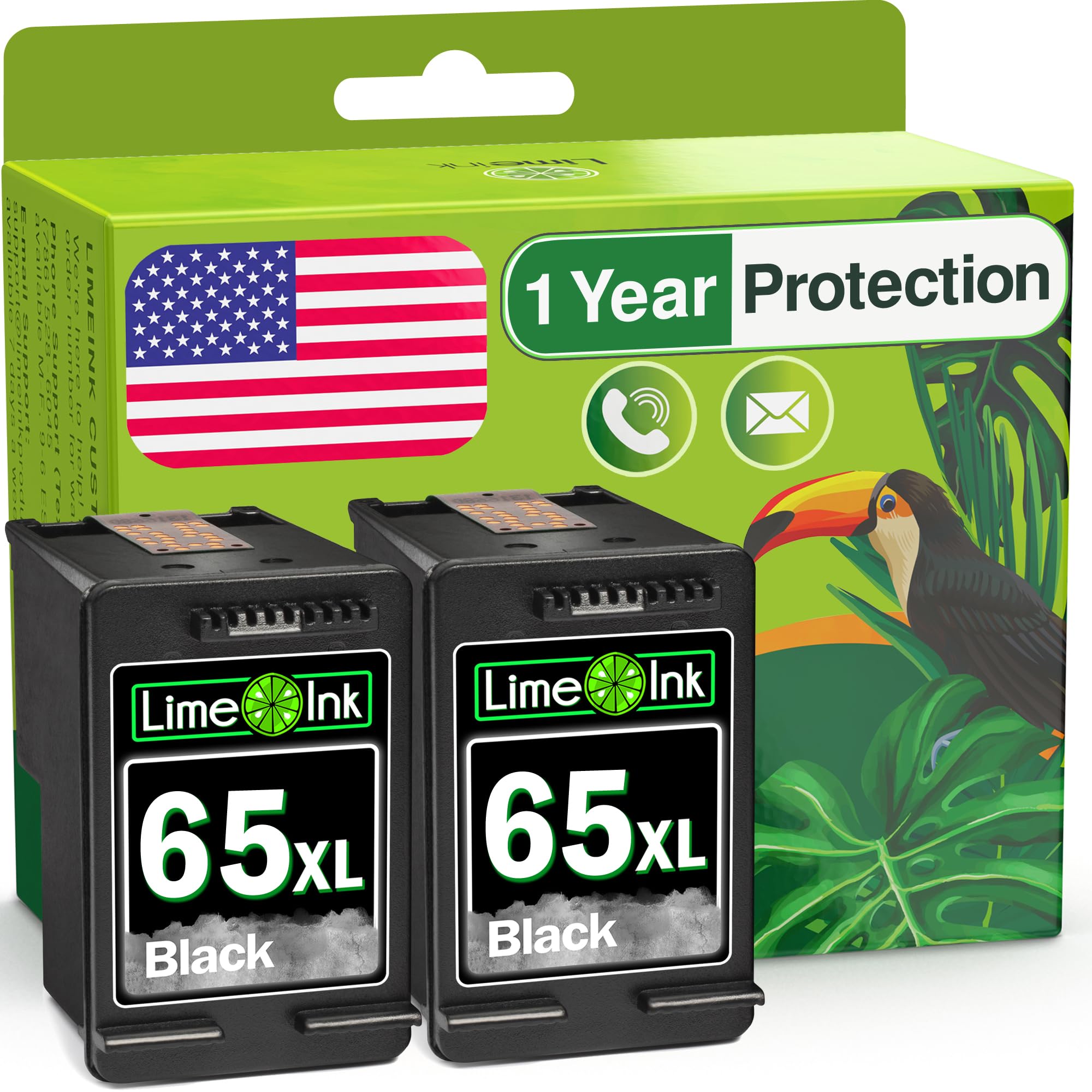 Limeink 2 Remanufactured Ink Cartridge Replacement for 65XL 65 XL High Yield for HP DeskJet 2600 2622 2652 2655 3700 3720 3722 3752 3755 Envy 5000 5052 5055 Printer AMP 100 Combo Pack (2 Black)