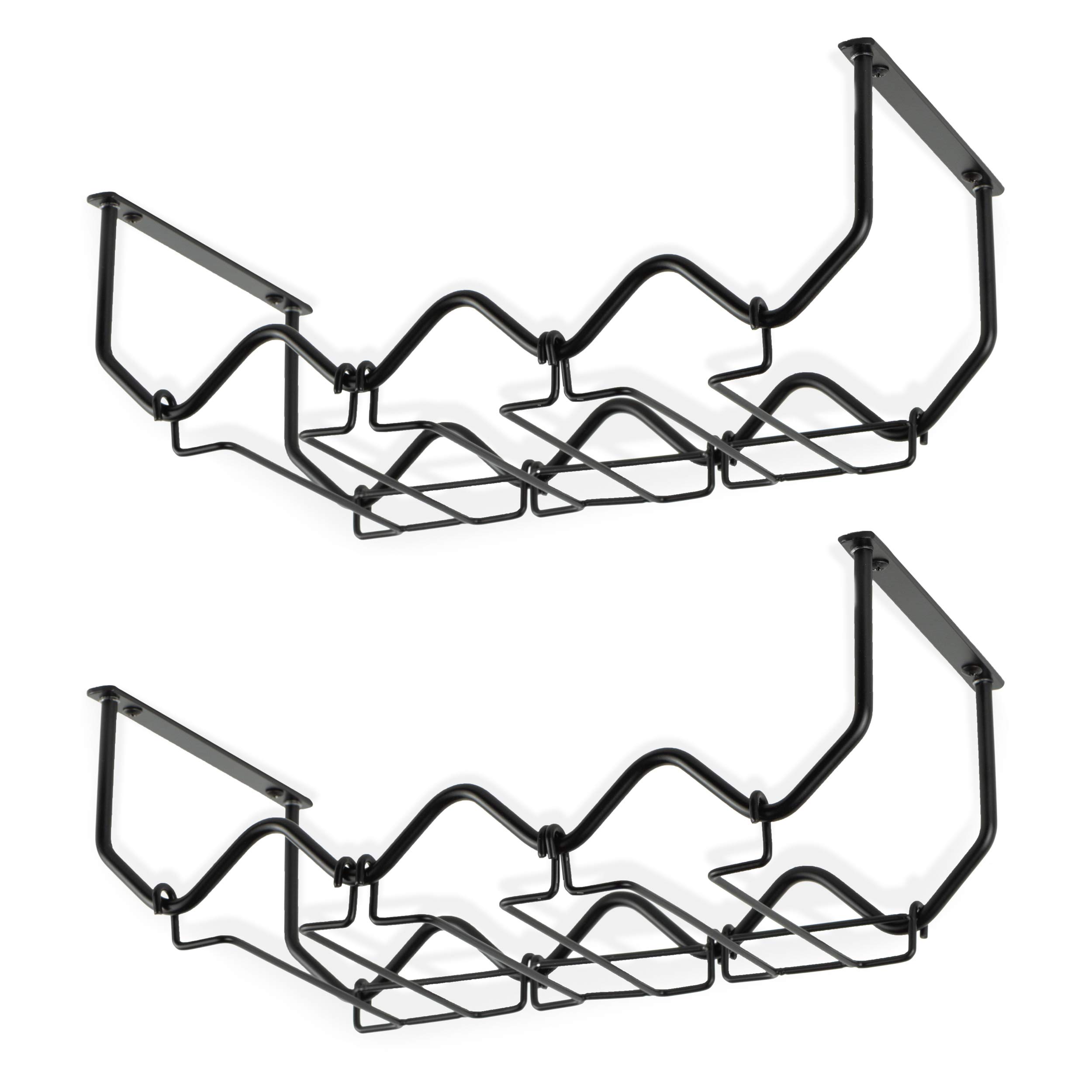 Wallniture Piccola Under Cabinet Wine Rack and Glasses Holder, Kithcen Organization and Storage Rack, Metal Black Set of 2