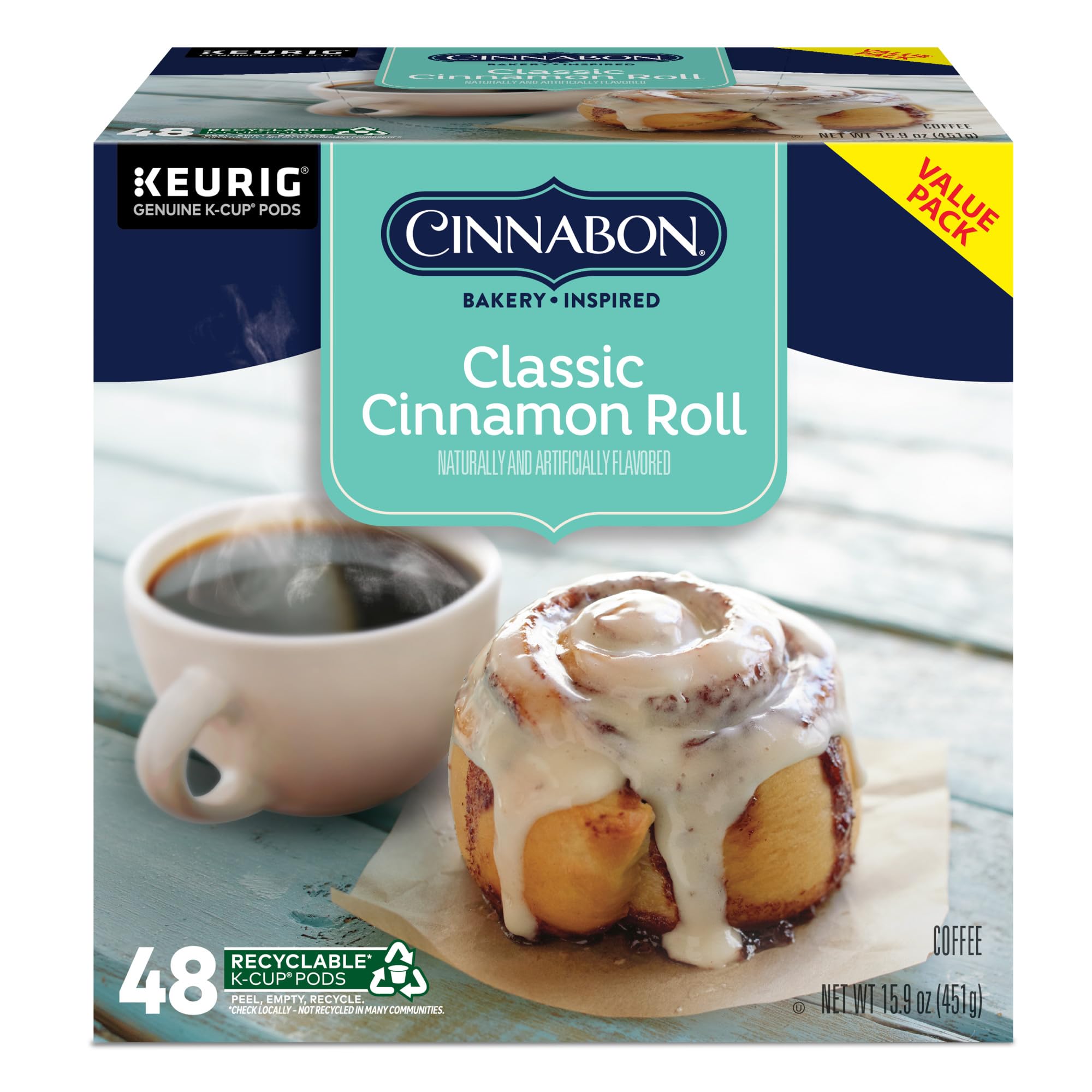 Cinnabon Classic Cinnamon Roll Keurig Single-Serve K-Cup Pods, Light Roast Coffee, 48 Count
