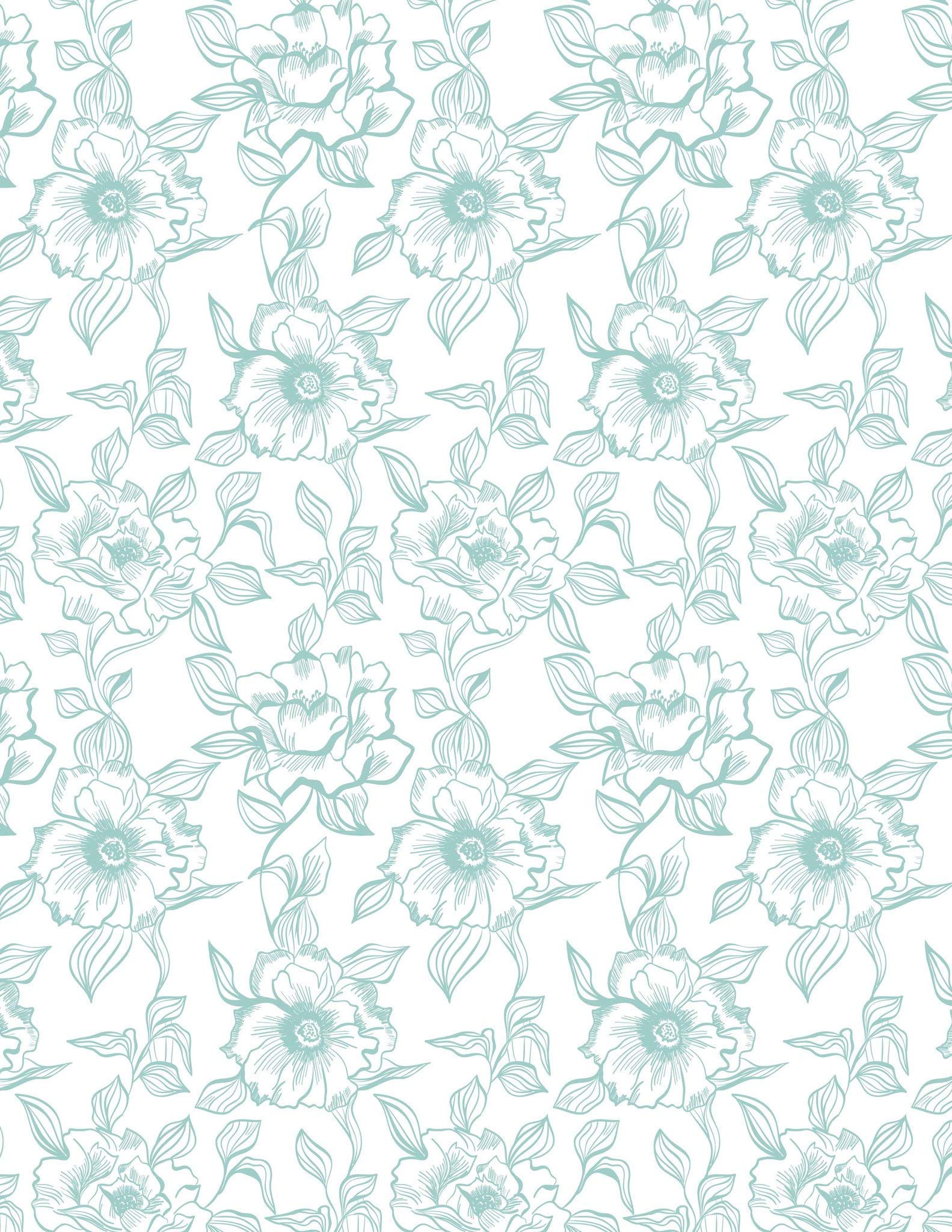 MC Eggshell Blue-Green Floral Rose Motif Self-Adhesive Vinyl Contact Paper for Shelf Liner, Drawer Liner and Arts and Crafts Projects 18 in x 9 ft