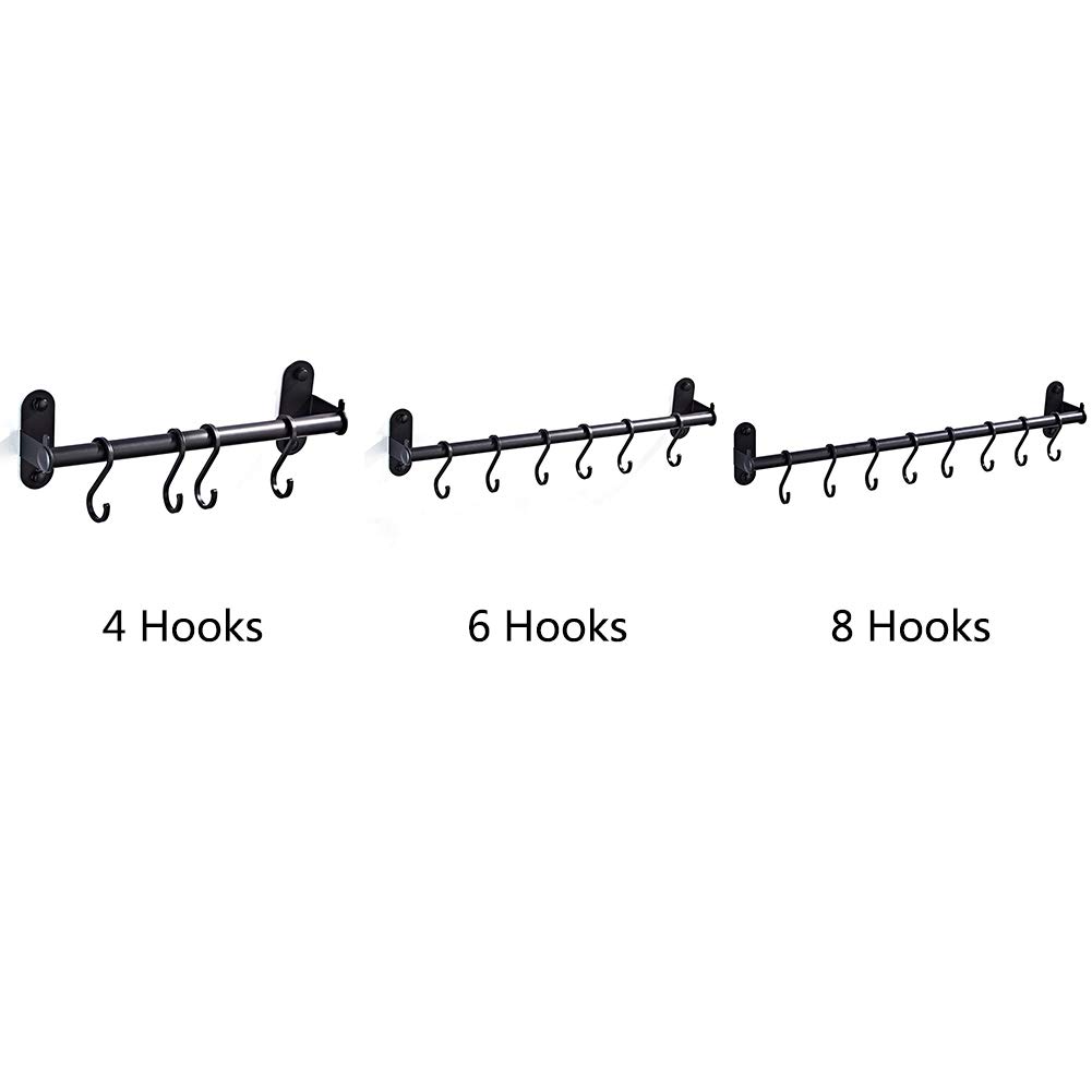 Pan Rack Storage Holder Organizer Utensil Wall Mounted Pot Modern Bar Aluminum Cabinet Shelf Hardware Punched Hanging Rail Kitchen Hanger(6 Hooks)