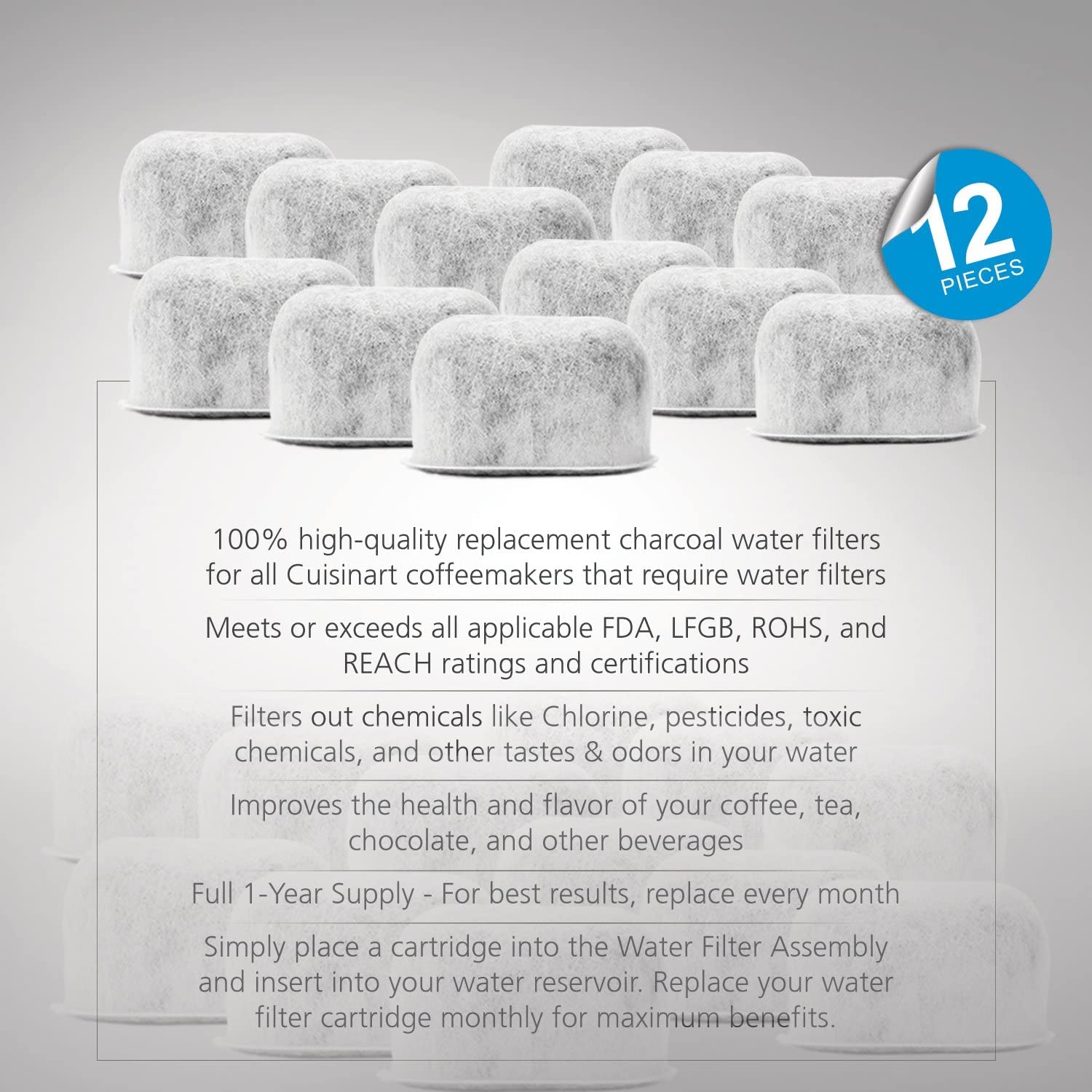 Housewares Solutions Pack of 12 Replacement Charcoal Water Filters for All Cuisinart Coffee Machines - Cuisinart Compatible (Not Keurig) Filters Fit Both Newer & Older Models Cuisinart Coffee Makers