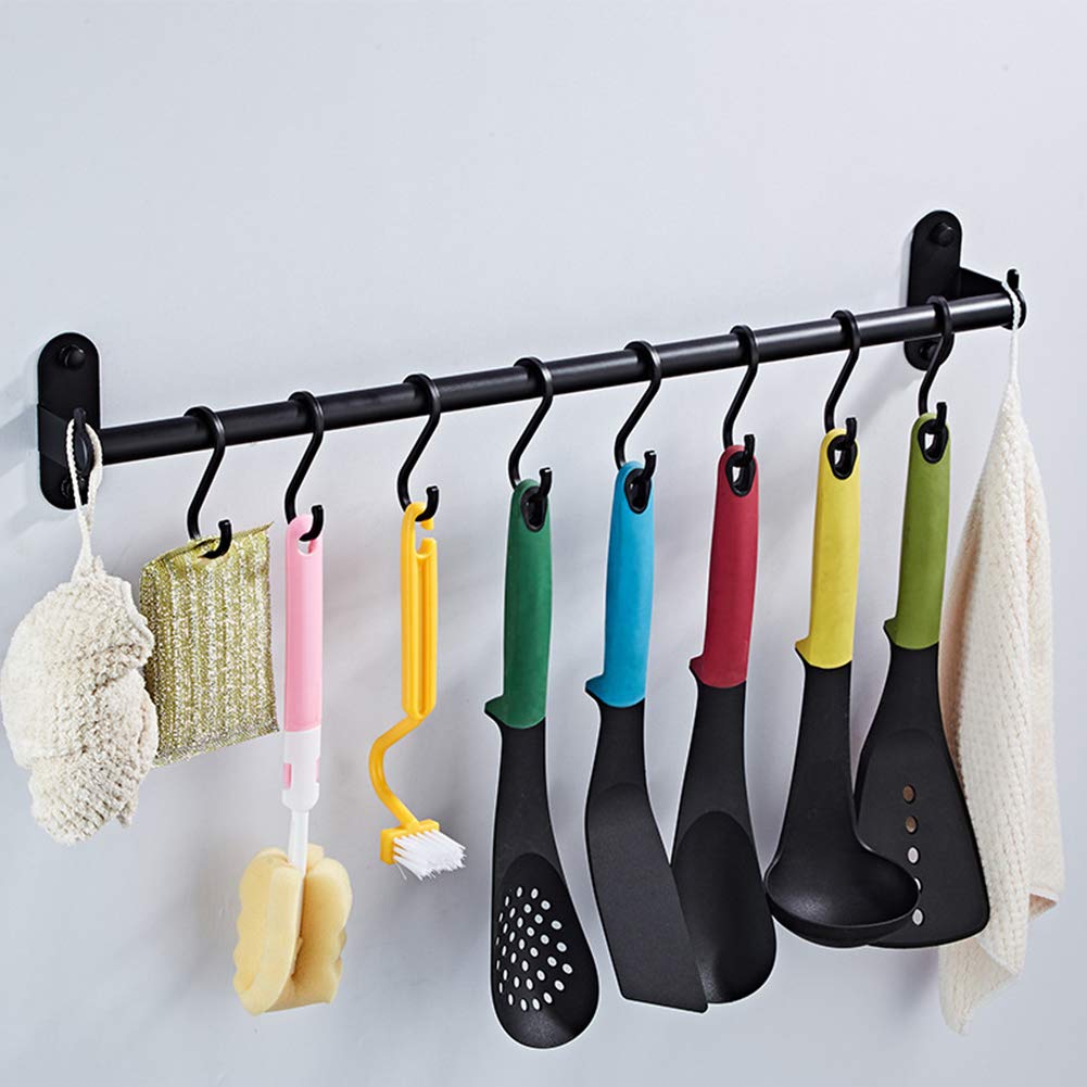 Pan Rack Storage Holder Organizer Utensil Wall Mounted Pot Modern Bar Aluminum Cabinet Shelf Hardware Punched Hanging Rail Kitchen Hanger(6 Hooks)