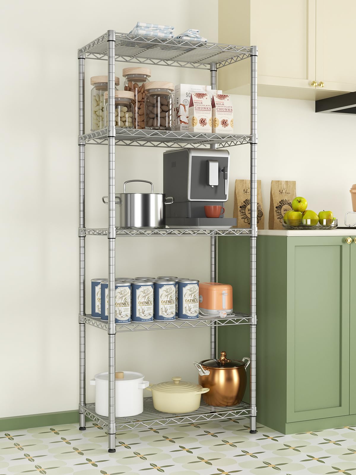 SINGAYE 5 Tier Adjustable Storage Shelf Metal Storage Rack Wire Shelving Unit Storage Shelves Metal 660Lbs Capacity 23.6" L x 14" W x 59.1" H for Pantry Closet Kitchen Laundry Silver