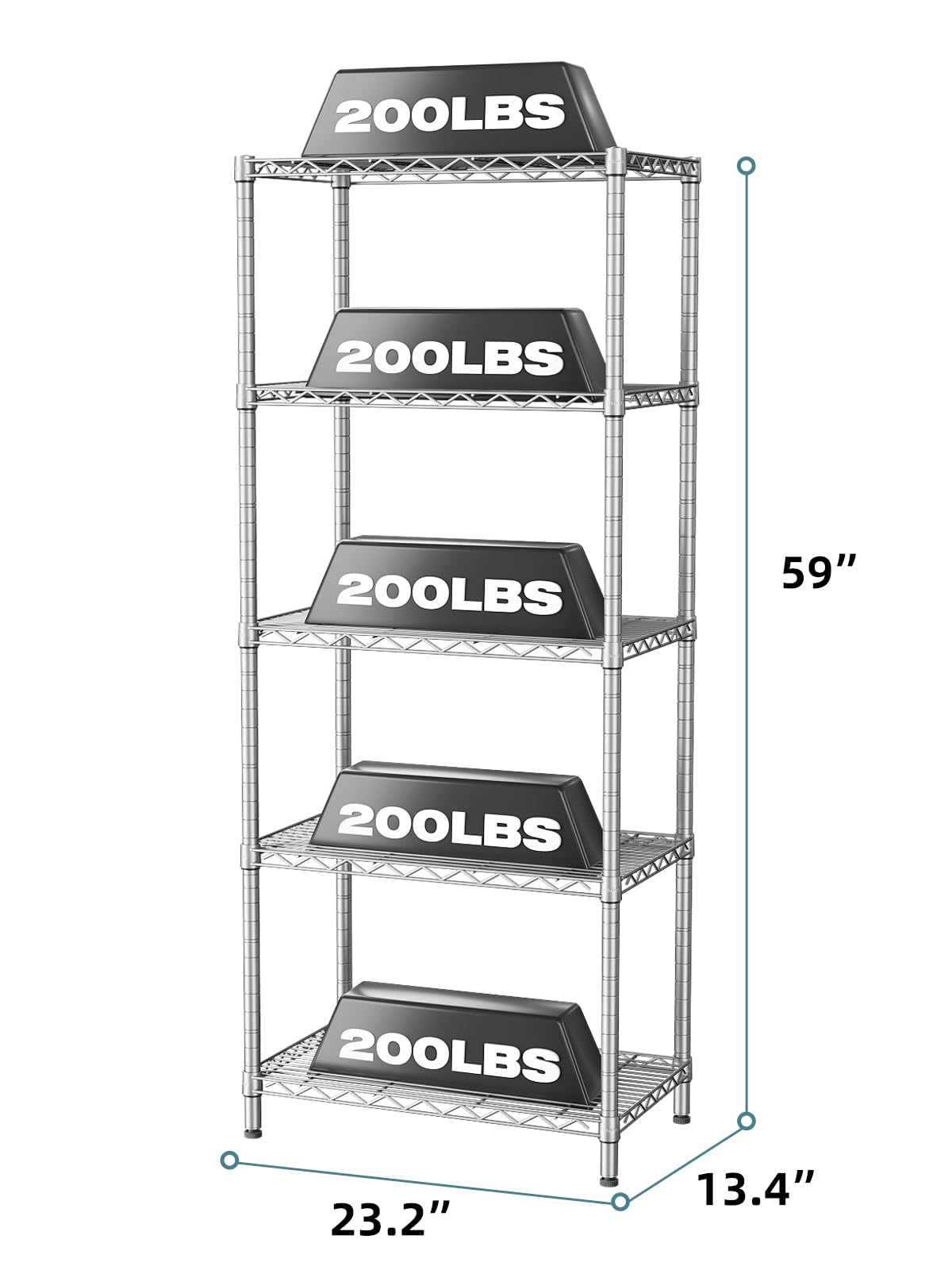 SINGAYE 5 Tier Adjustable Storage Shelf Metal Storage Rack Wire Shelving Unit Storage Shelves Metal 660Lbs Capacity 23.6" L x 14" W x 59.1" H for Pantry Closet Kitchen Laundry Silver
