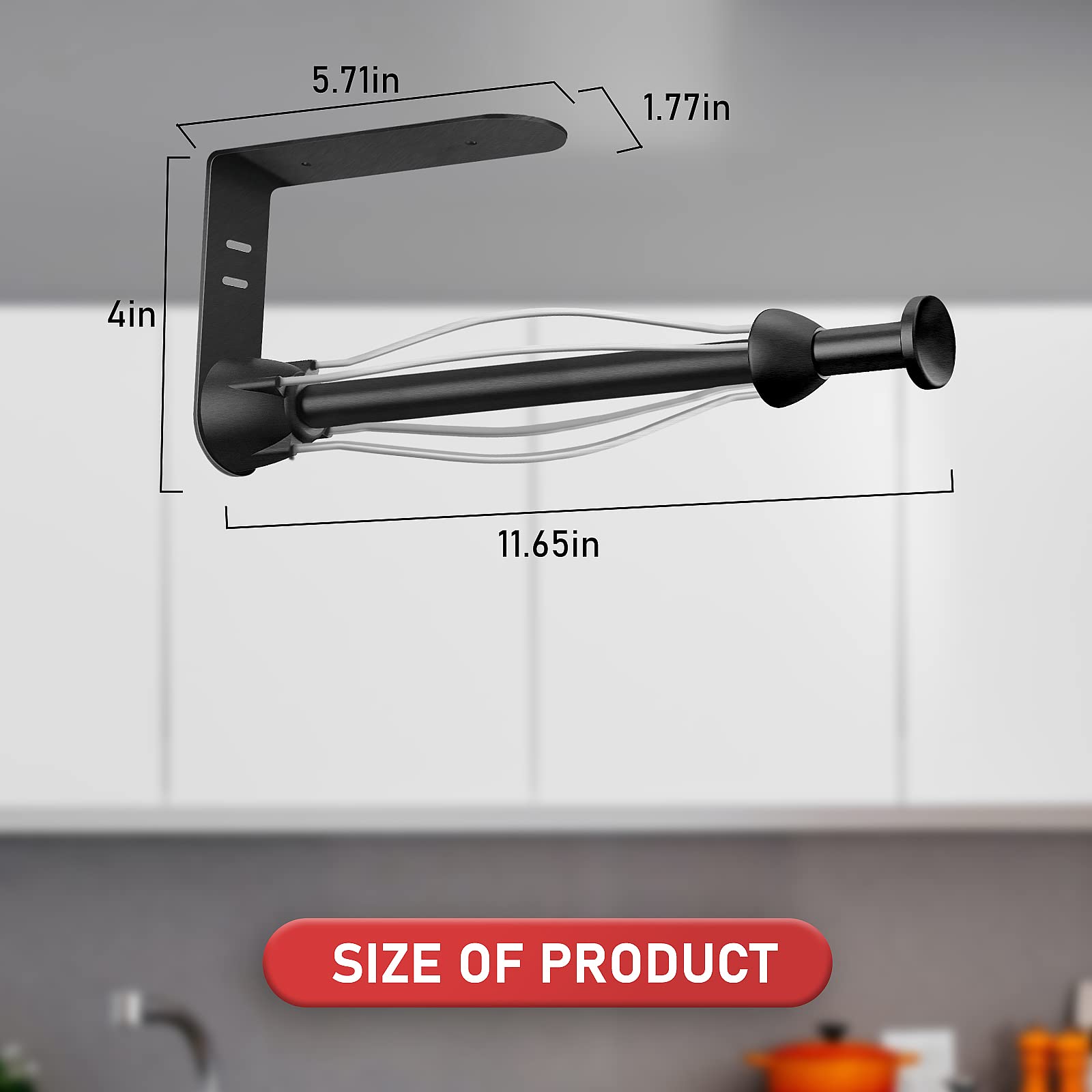 Paper Towel Holder Under Cabinet: Single Hand Operable Wall Mount Paper Towel Roll Holder with Damping Effect | Self-Adhesive or Screw for Kitchen | Bathroom (Black)