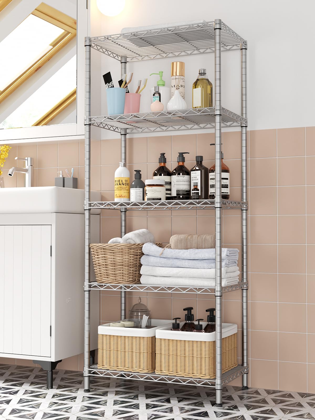 SINGAYE 5 Tier Adjustable Storage Shelf Metal Storage Rack Wire Shelving Unit Storage Shelves Metal 660Lbs Capacity 23.6" L x 14" W x 59.1" H for Pantry Closet Kitchen Laundry Silver