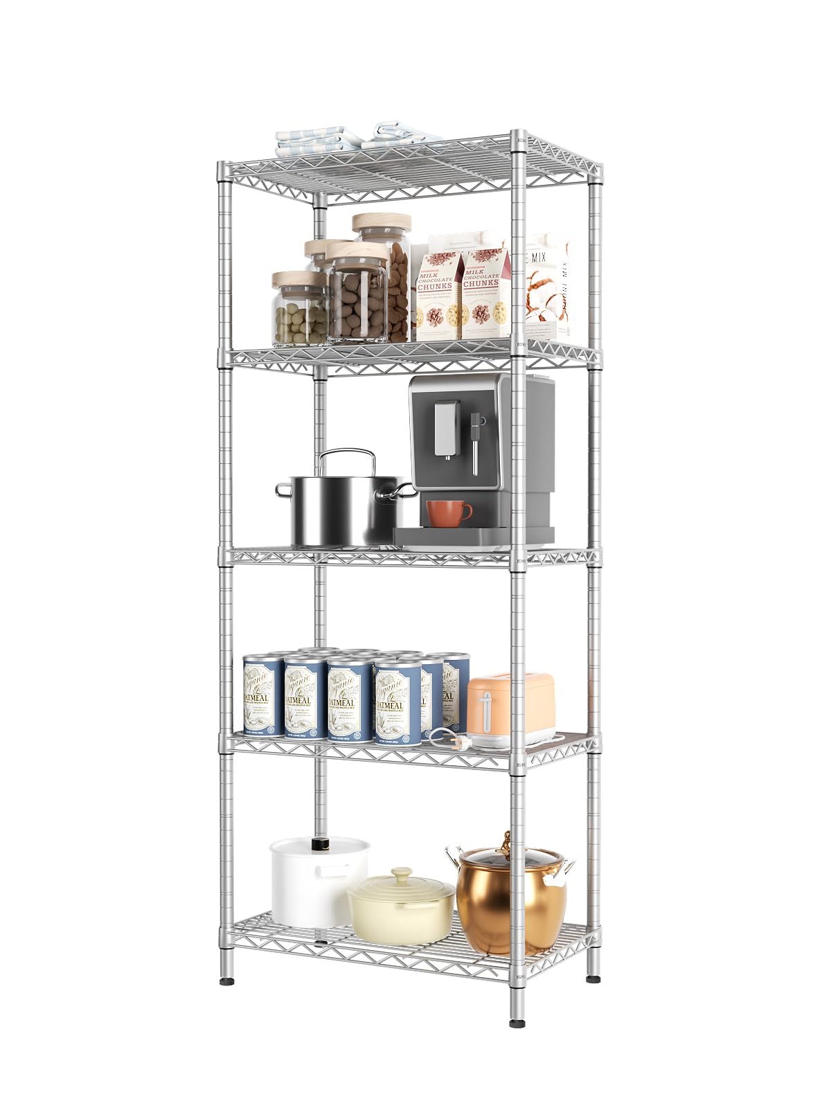 SINGAYE 5 Tier Adjustable Storage Shelf Metal Storage Rack Wire Shelving Unit Storage Shelves Metal 660Lbs Capacity 23.6" L x 14" W x 59.1" H for Pantry Closet Kitchen Laundry Silver