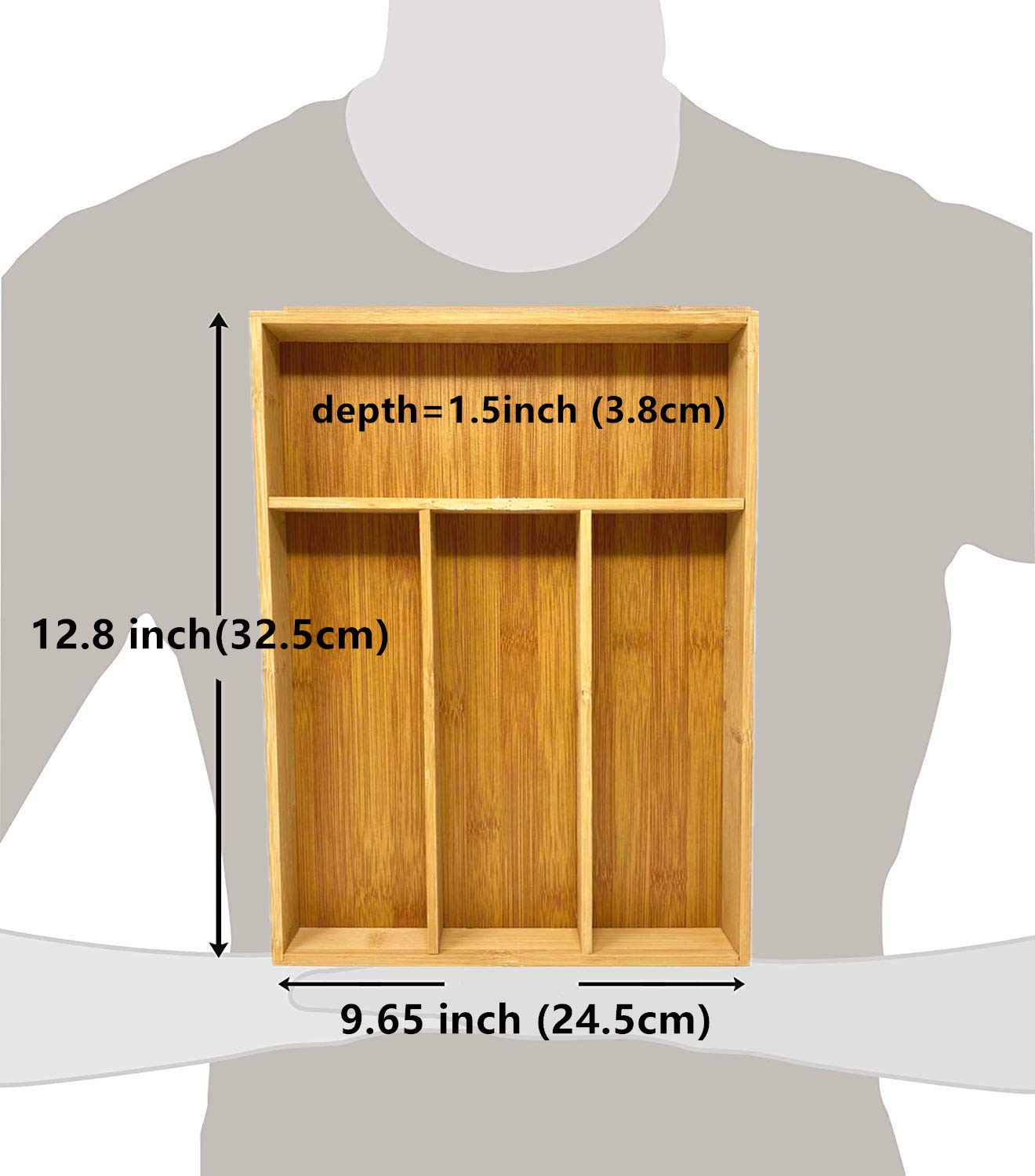 2 Pack Utensil Bamboo Silverware Organizer - 4 Compartments - Bamboo Hardware Jewelry Drawer Holder Kitchen Knives Tray Organizer