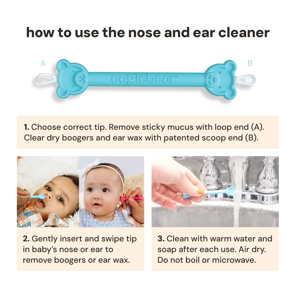 oogiebear - Nose and Ear Gadget. Safe, Easy Nasal Booger and Ear Wax Remover for Newborns, Infants and Toddlers. Dual Earwax and Snot Remover. Aspirator Alternative