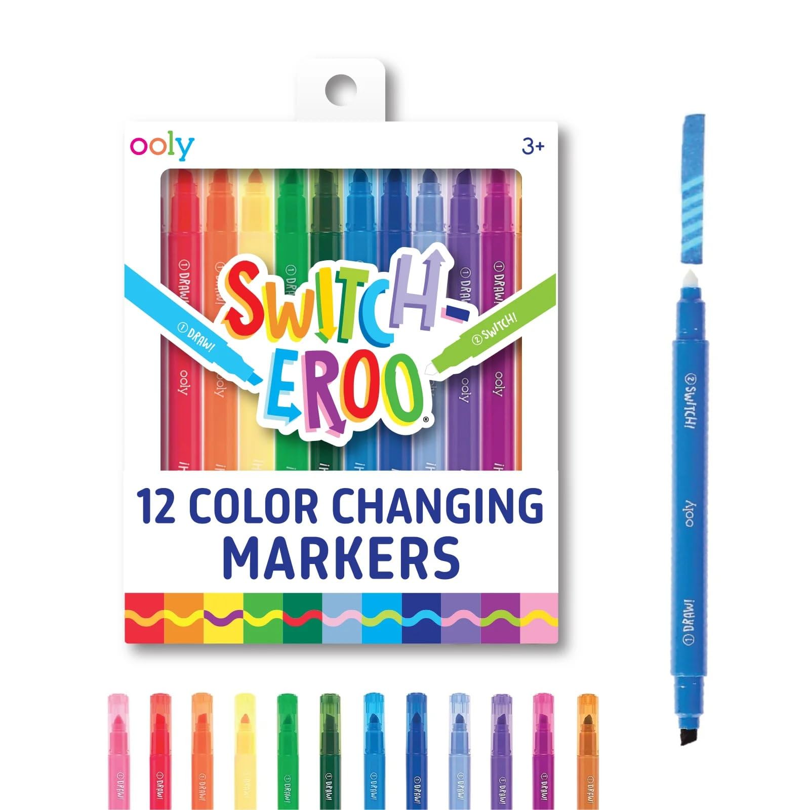 Ooly, Switch-eroo Double Sided Color Changing Markers, Drawing and Coloring Tool for Kids and Adults, Cool and Fun Pens for Creative Projects, Gift Idea for Boys and Girls, Pack of 12 Vibrant Colors