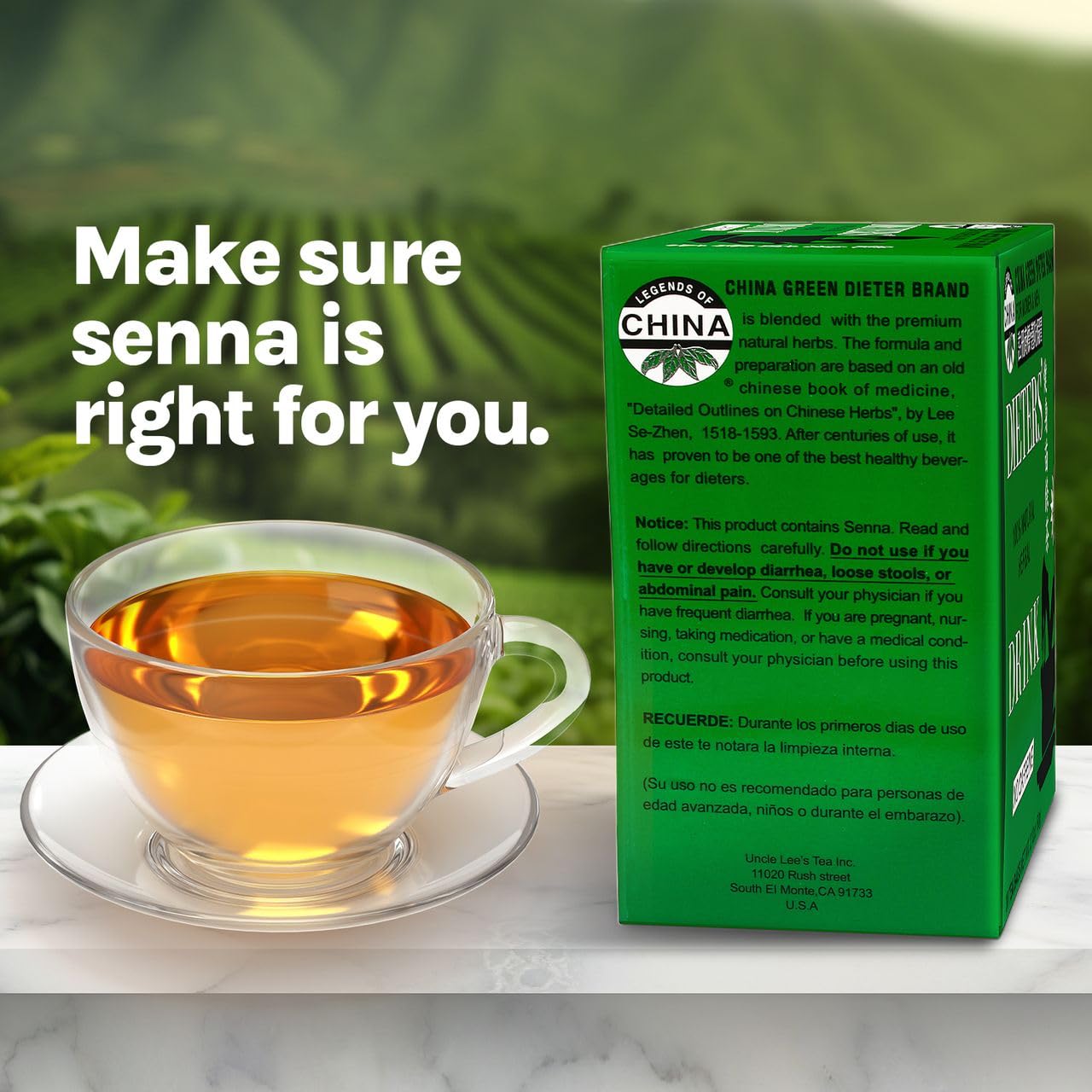 Uncle Lee's China Green Herbal Tea, No caffeine, 100% Natural, 30 Count (Pack of 3)