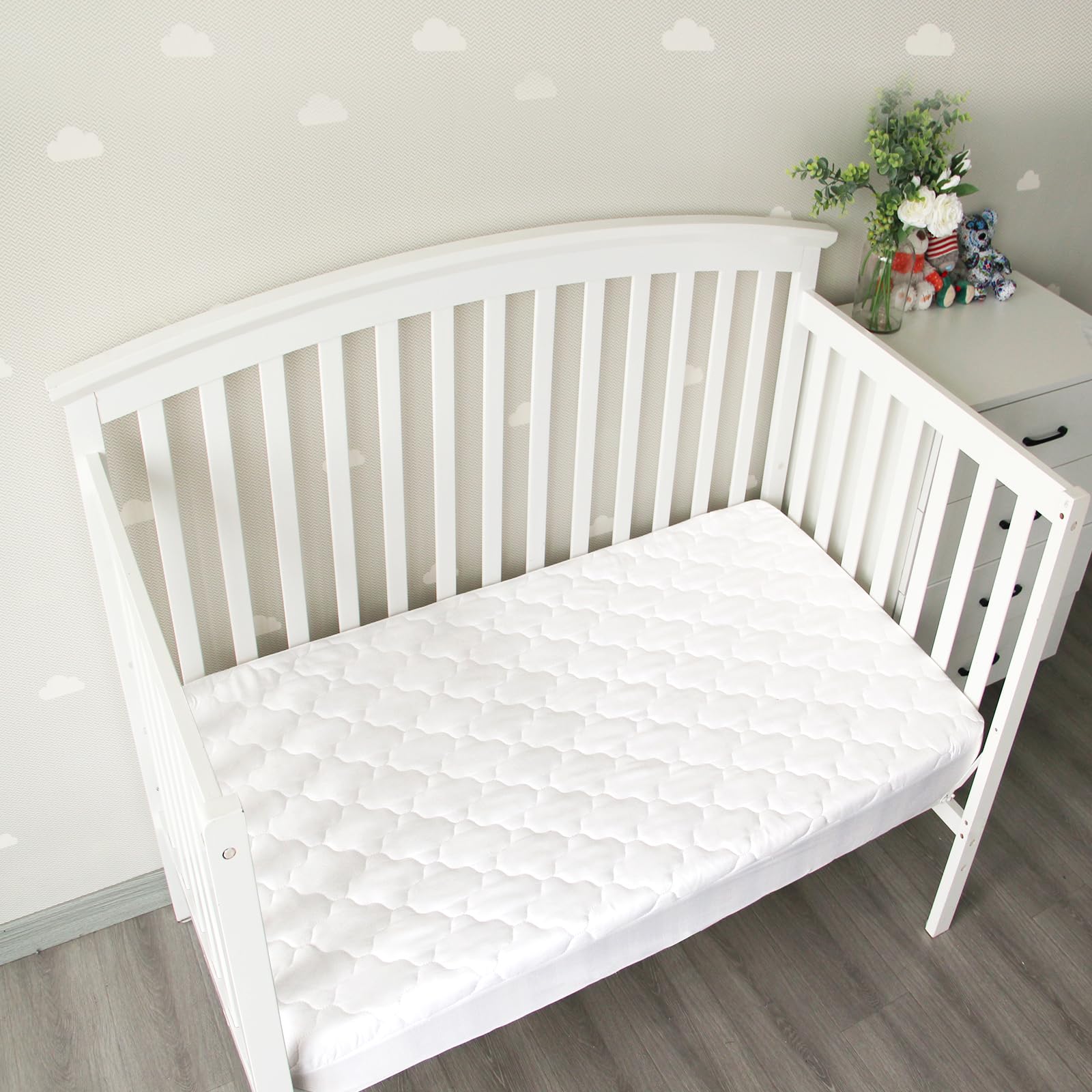 Crib Mattress Protector Waterproof & Noiseless Crib Mattress Pad Cover, Skin Friendly & Breathable & Machine Wash 100% Absorbent Crib Toddler Mattress Protector, (Quilted Improved Thickness)