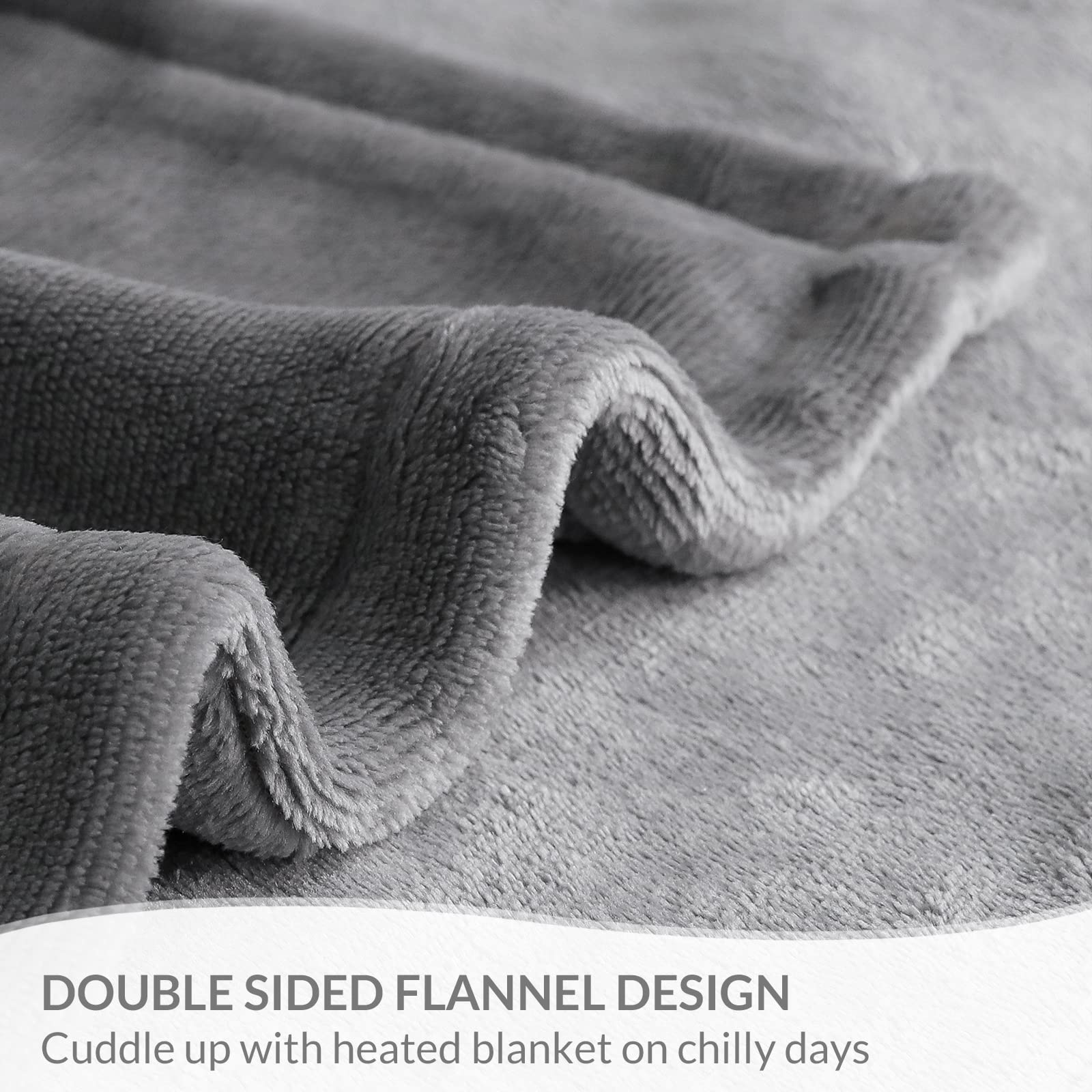HOMLYNS Electric Blanket Twin Size with 1-12 hrs Timer Auto-Off & 10 Heating Levels, Double-Layer Flannel Heated Blanket with ETL Certification, Machine Washable Heating Blanket (62βx 84β, Grey)