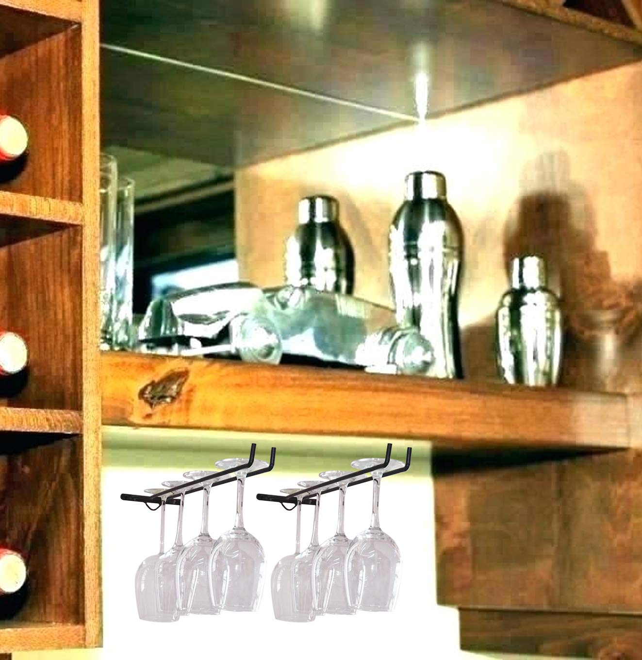 Stemware Wine Glass Rack Wall Mountable Heavy Duty Thick Wrought Exquisite bronze black powder coating 2 Rows 10.2 Inch Deep,Metal Storage Hanger for Kitchen or Bar
