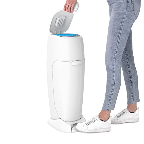 Diaper Genie Complete Diaper Pail (White) with Antimicrobial Odor Control | Includes 1 Diaper Trash Can, 1 Refill Bags, 1 Carbon Filter