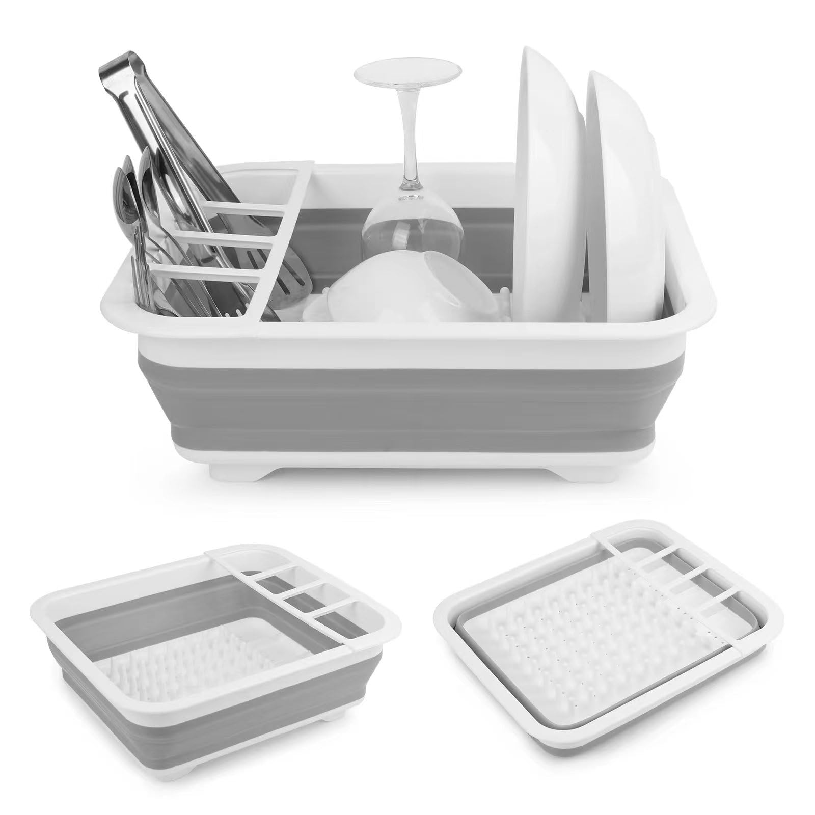 ZOUYO Collapsible Dish Drying Rack Portable Dish Drainer Dinnerware Organizer for Kitchen Counter RV Storage Campers