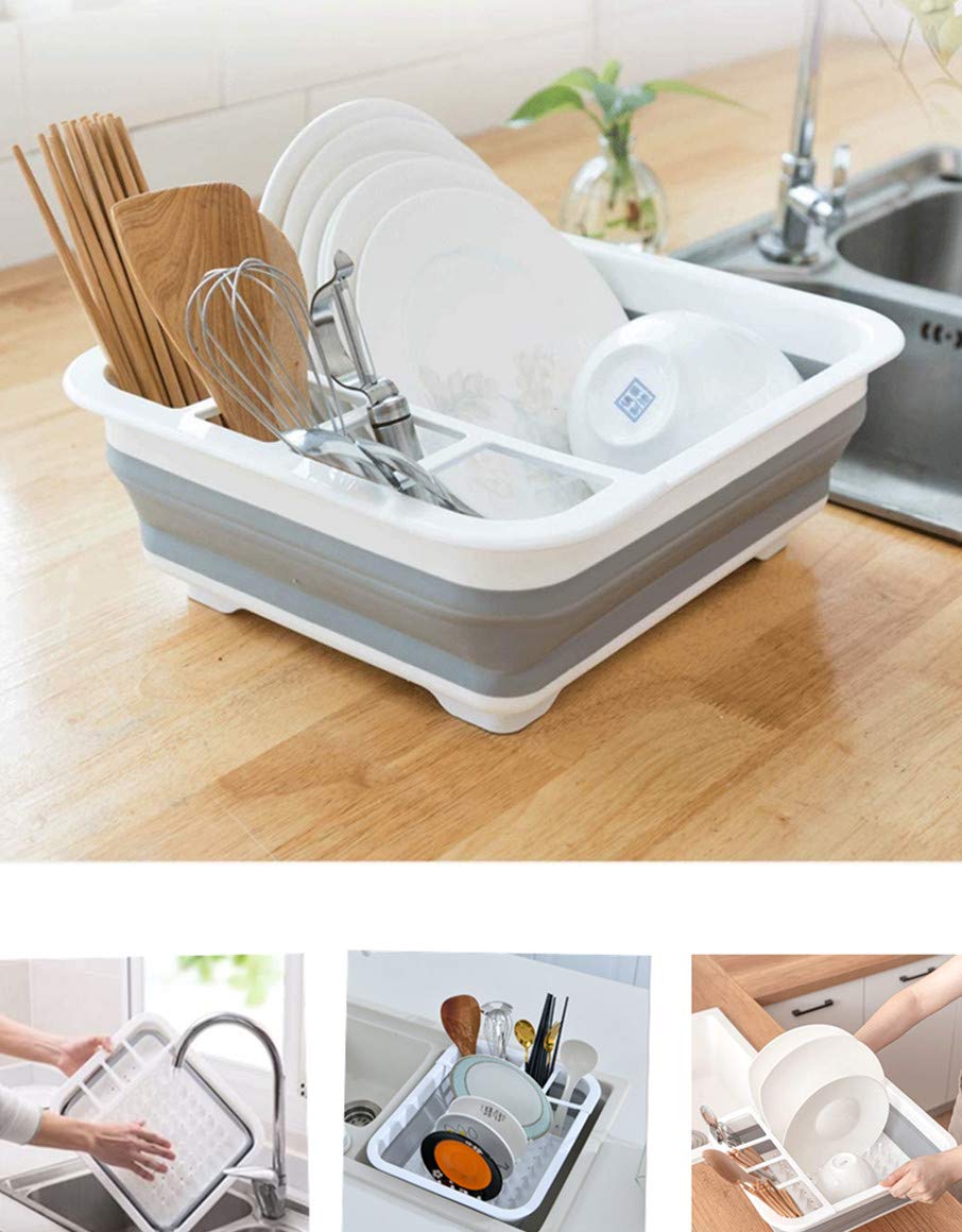 ZOUYO Collapsible Dish Drying Rack Portable Dish Drainer Dinnerware Organizer for Kitchen Counter RV Storage Campers