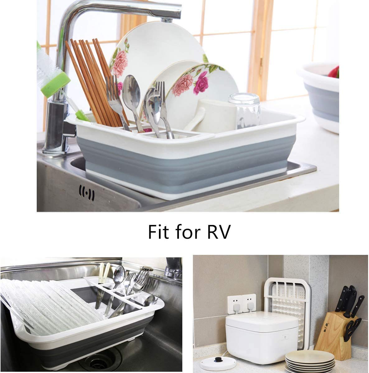ZOUYO Collapsible Dish Drying Rack Portable Dish Drainer Dinnerware Organizer for Kitchen Counter RV Storage Campers