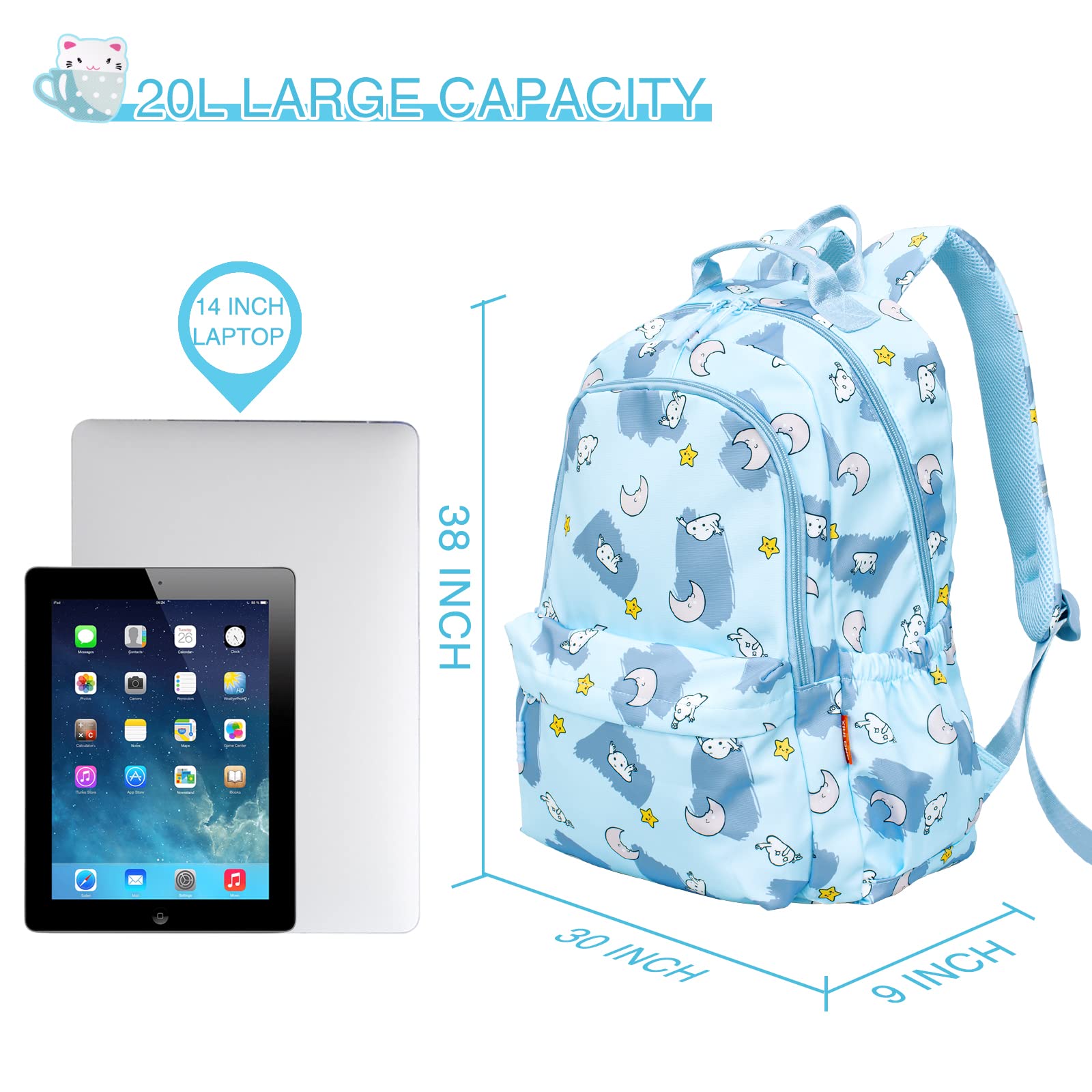 GOPHRALOVE School Backpack for Girls Lightweight Backpack for Middle School Girls with Large Space (Blue)