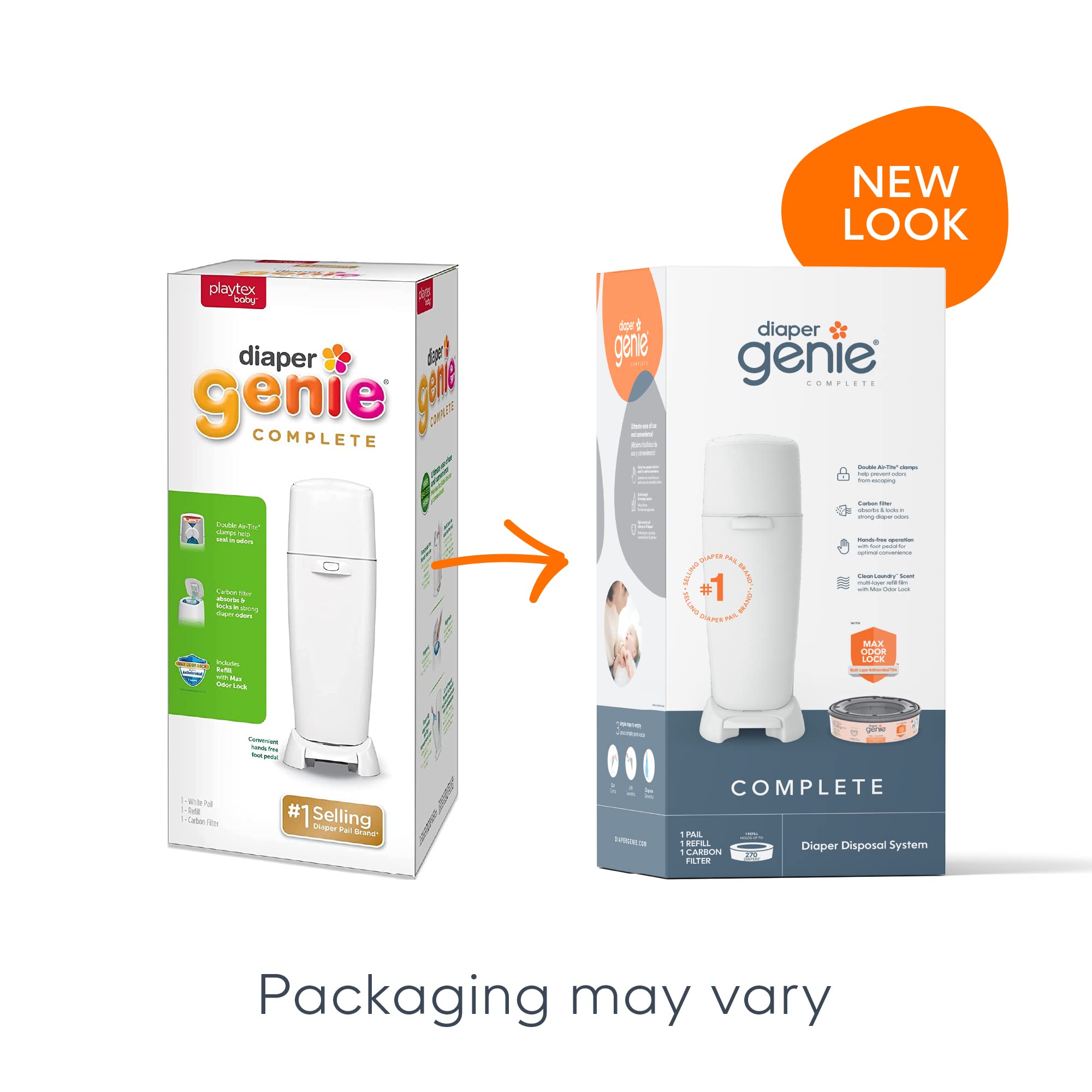 Diaper Genie Complete Diaper Pail (White) with Antimicrobial Odor Control | Includes 1 Diaper Trash Can, 1 Refill Bags, 1 Carbon Filter
