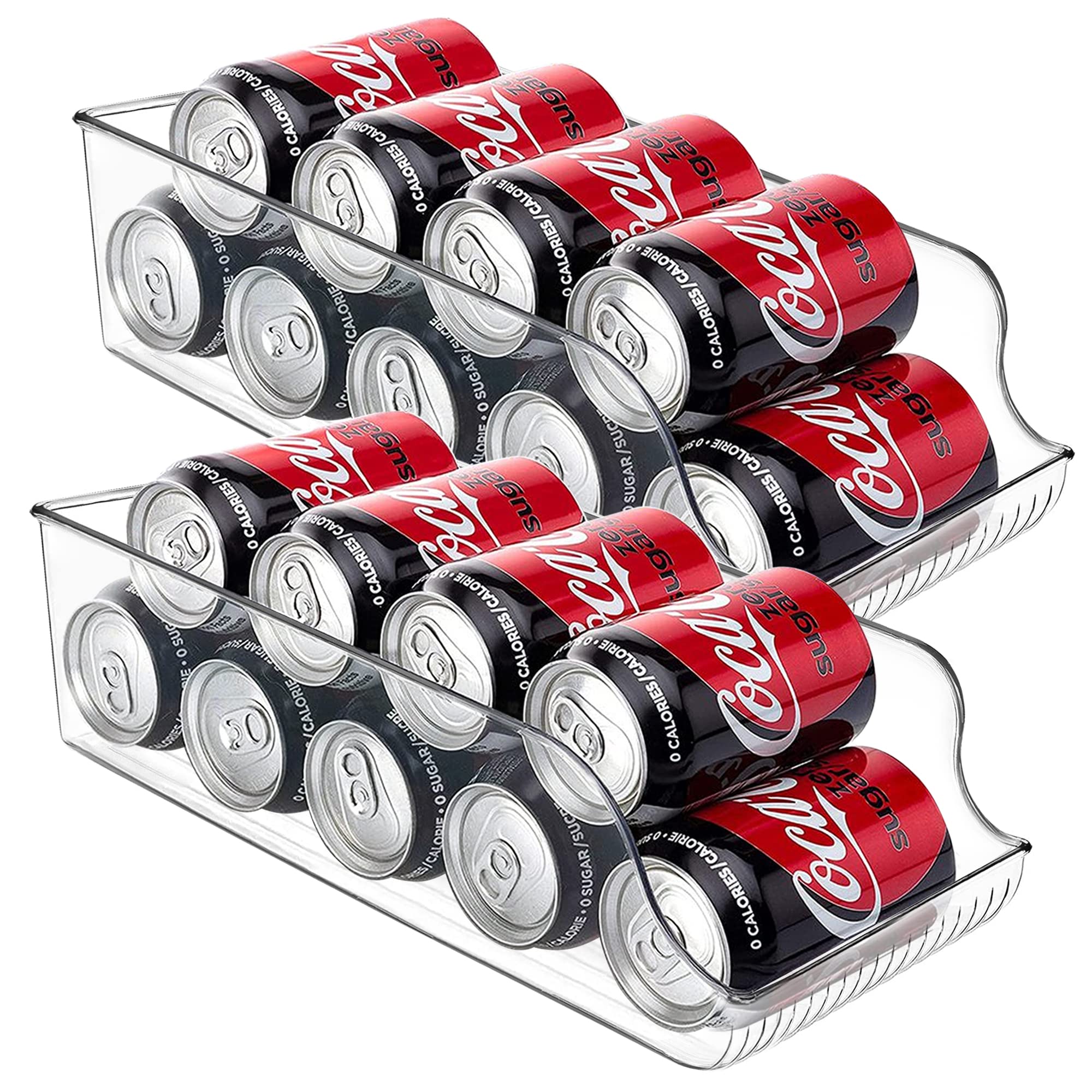 TOPULORS 2 Pack Soda Can Organizer for Refrigerator Beverage Holder for Fridge, Storage Rack Bins for Freezer, Kitchen, Pantry, Countertops, Cabinets, Clear Plastic Canned Food Stackable Dispenser