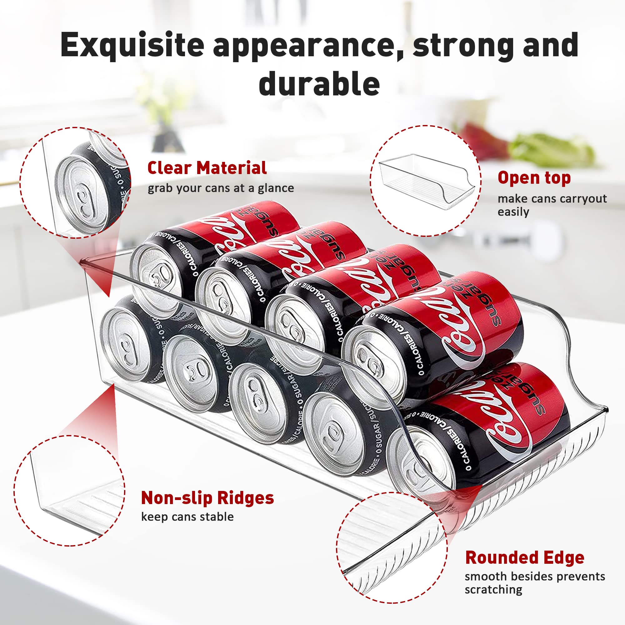 TOPULORS 2 Pack Soda Can Organizer for Refrigerator Beverage Holder for Fridge, Storage Rack Bins for Freezer, Kitchen, Pantry, Countertops, Cabinets, Clear Plastic Canned Food Stackable Dispenser