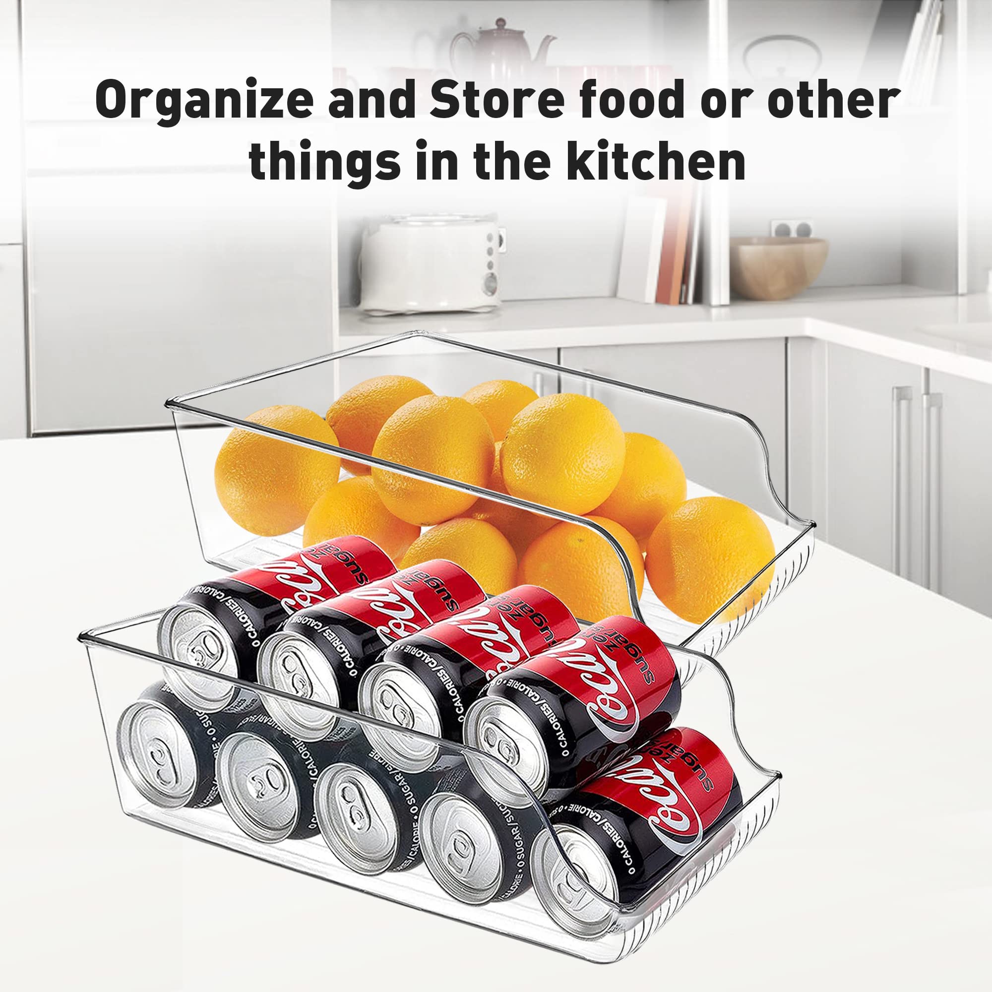 TOPULORS 2 Pack Soda Can Organizer for Refrigerator Beverage Holder for Fridge, Storage Rack Bins for Freezer, Kitchen, Pantry, Countertops, Cabinets, Clear Plastic Canned Food Stackable Dispenser