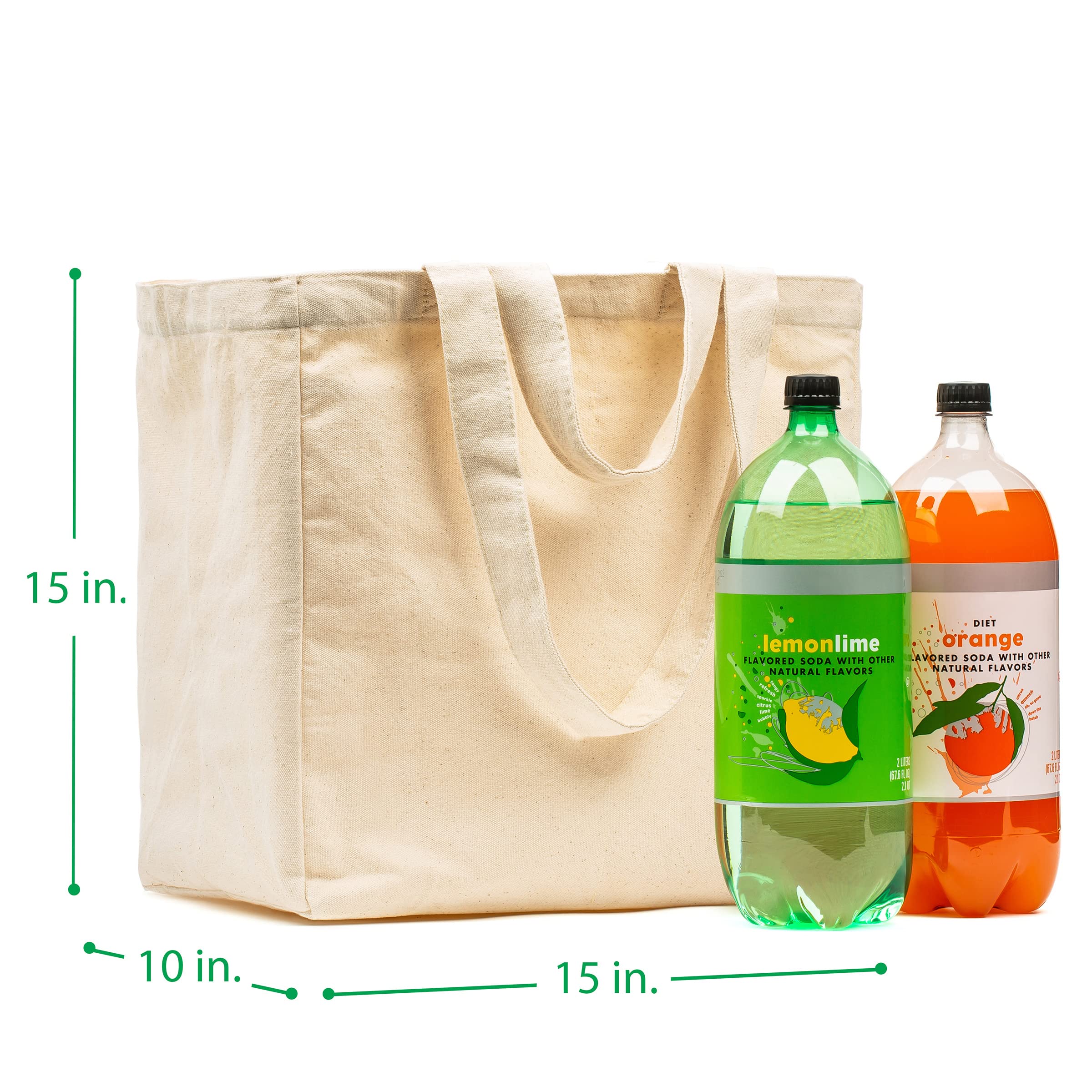 VeraMia Canvas Grocery Bag 3pc Jumbo Set with Real Pockets, Long Shoulder Strap and Short Handle. Reusable Shopping Bags for Groceries Heavy Duty, Foldable, Washable, Unbleached Grocery Tote Bag