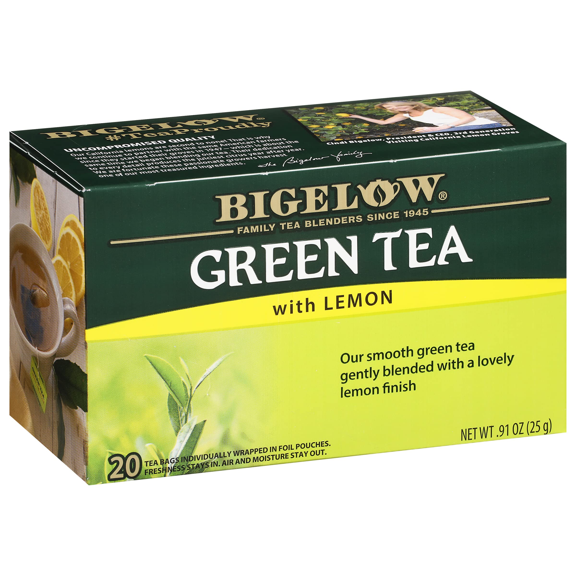 Bigelow Green Tea with Lemon, Caffeinated, 20 Count (Pack of 6), 120 Total Tea Bags