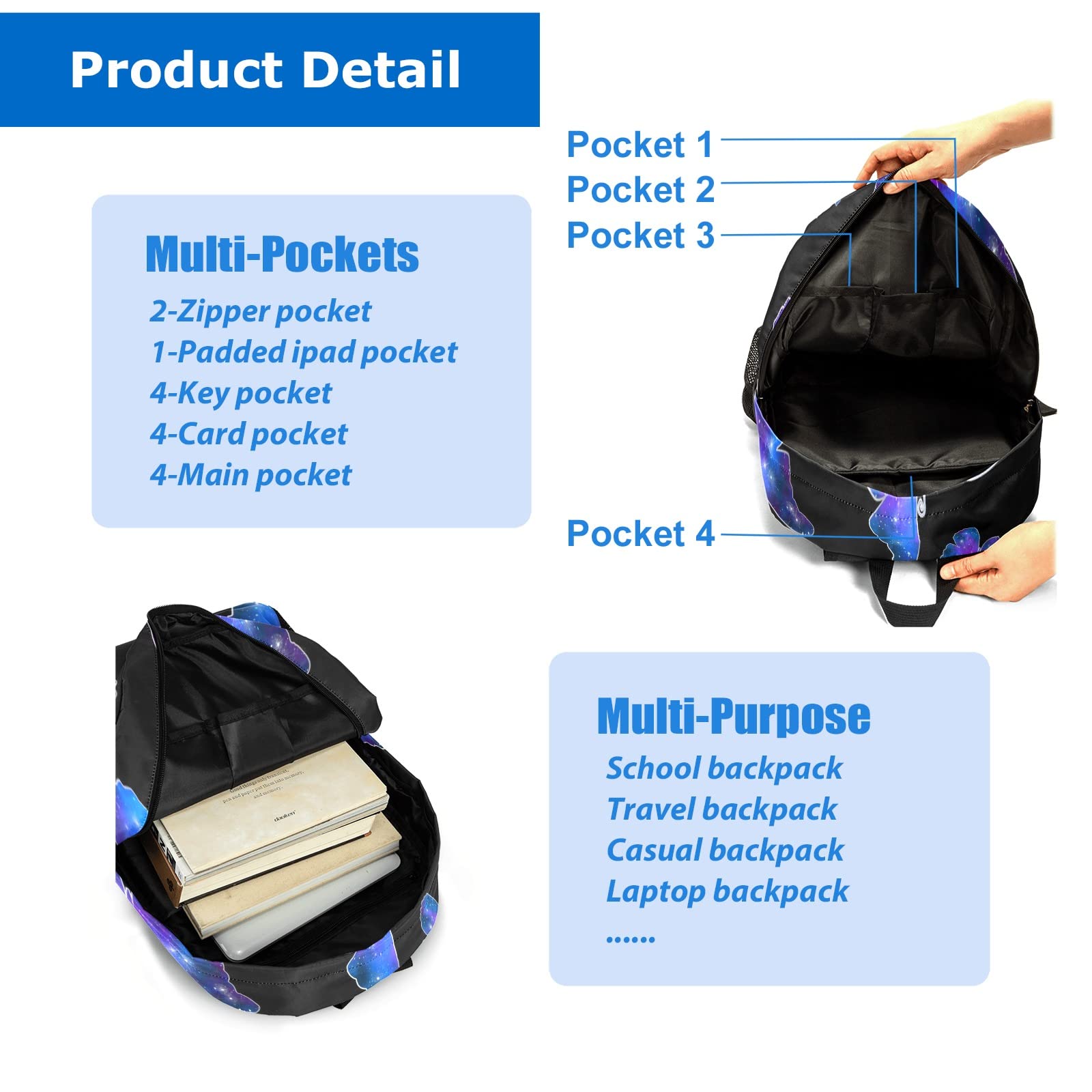 Personalized School Backpack,Galaxy Butterfly Custom Casual 17 Inch Durable Bag for Girls Boys