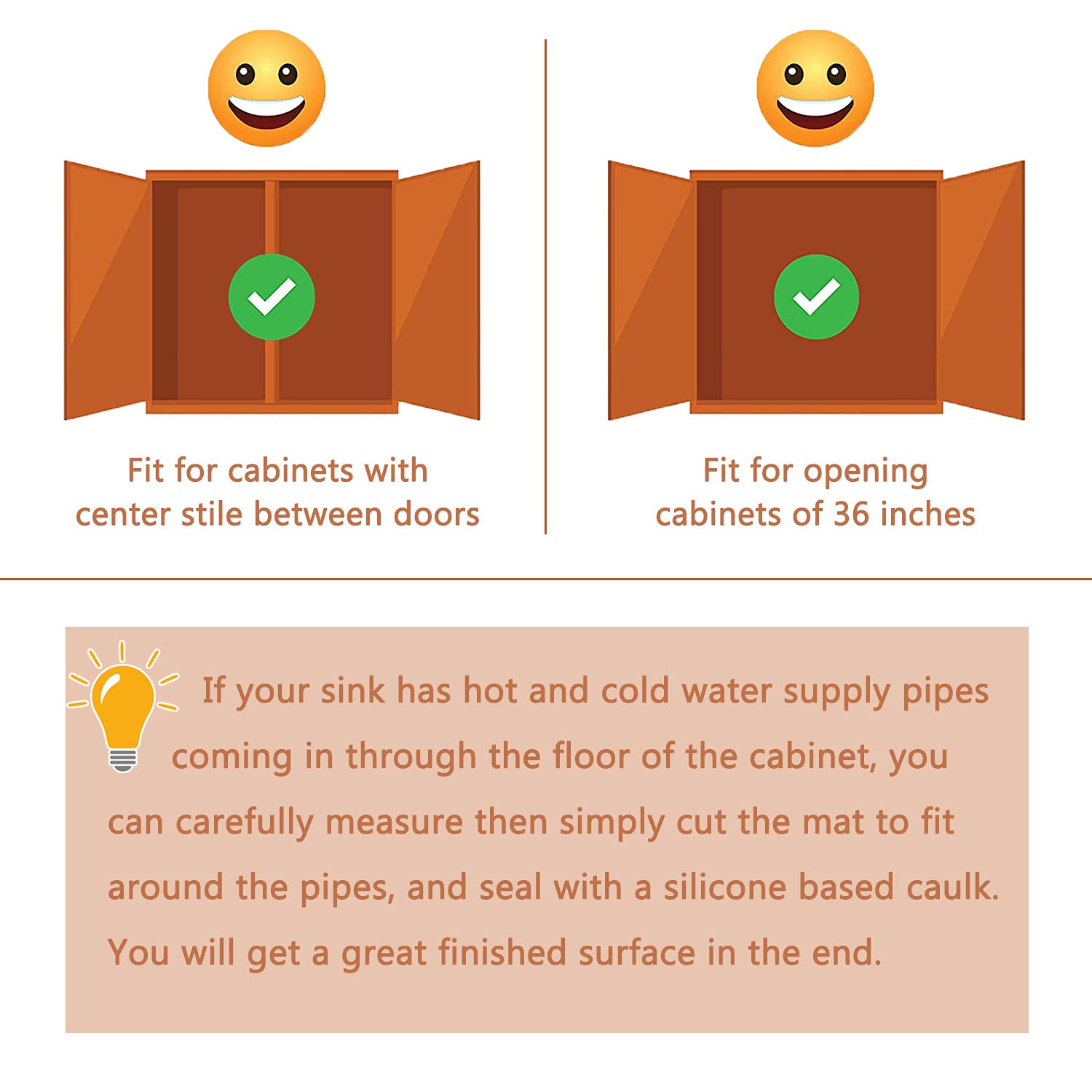 DELAM Under Sink Mat for 36" Cabinet, Hold Up to 3.3 Gallons, Silicone Waterproof Mat, Kitchen Cabinet liner, Under Sink Tray for Drips Leaks Spills, Flexible, No Slip, Easy to Clean, Black 34.25"x22"