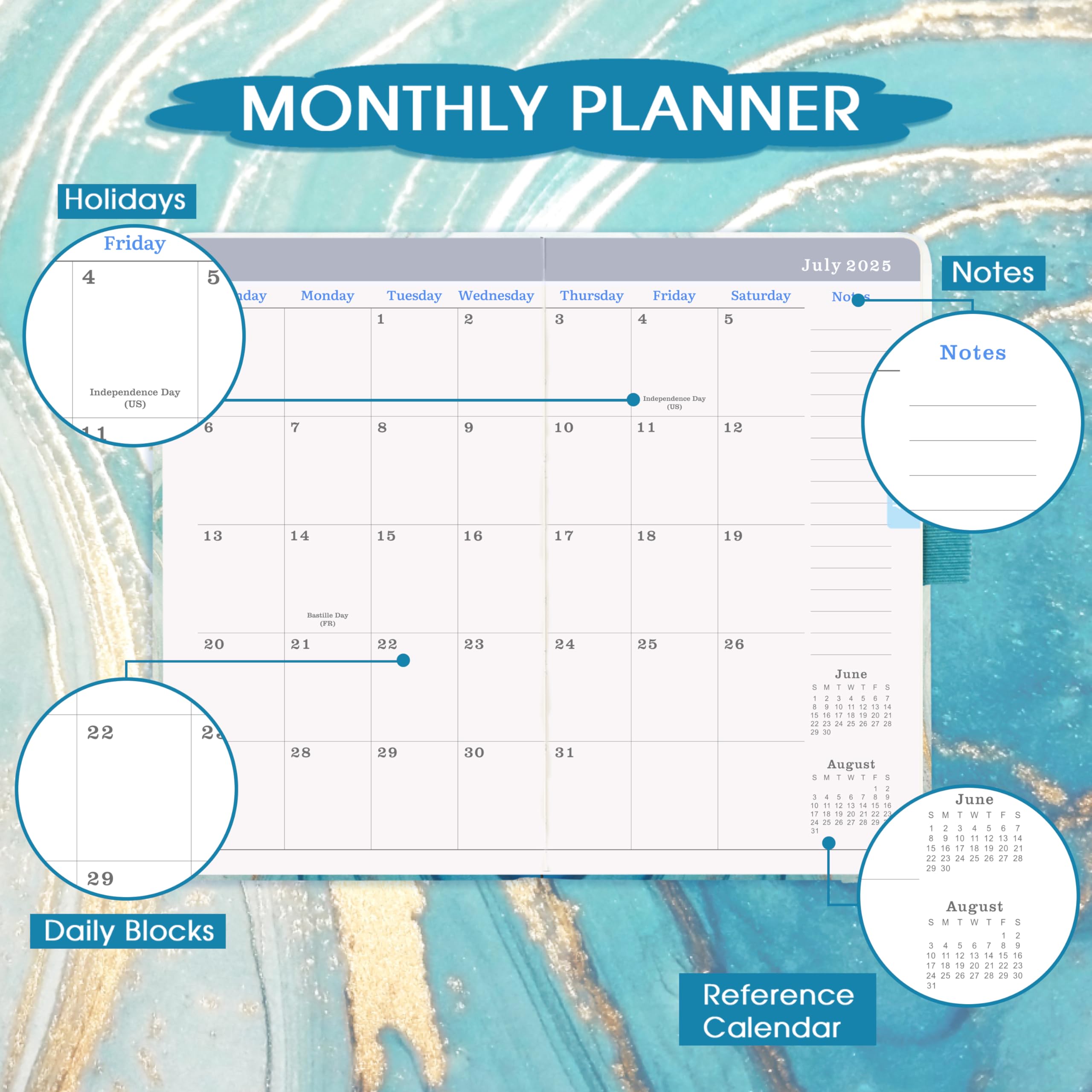 2023-2026 Pocket Planner/Calendar - Jul 2023 - Jun 2026, 3 Year Monthly Planner 2023-2026, 6.3" × 3.8" Calendar Planner, 61 Note Page, 2 Bookmarks, Pen Loop, Inner Pocket, Perfect Organizer for Purse