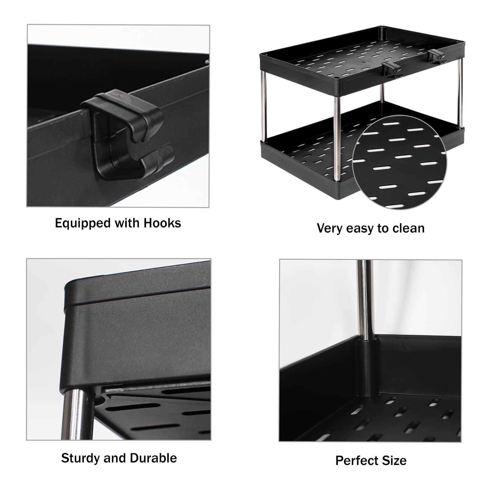 Multi-purpose Under Sink Organizer, Under Kitchen Sink Organizers and Storage Multi-purpose Under Bathroom Storage Basket, 2 Tier Cabinet Shelf Organizer for Bathroom Kitchen