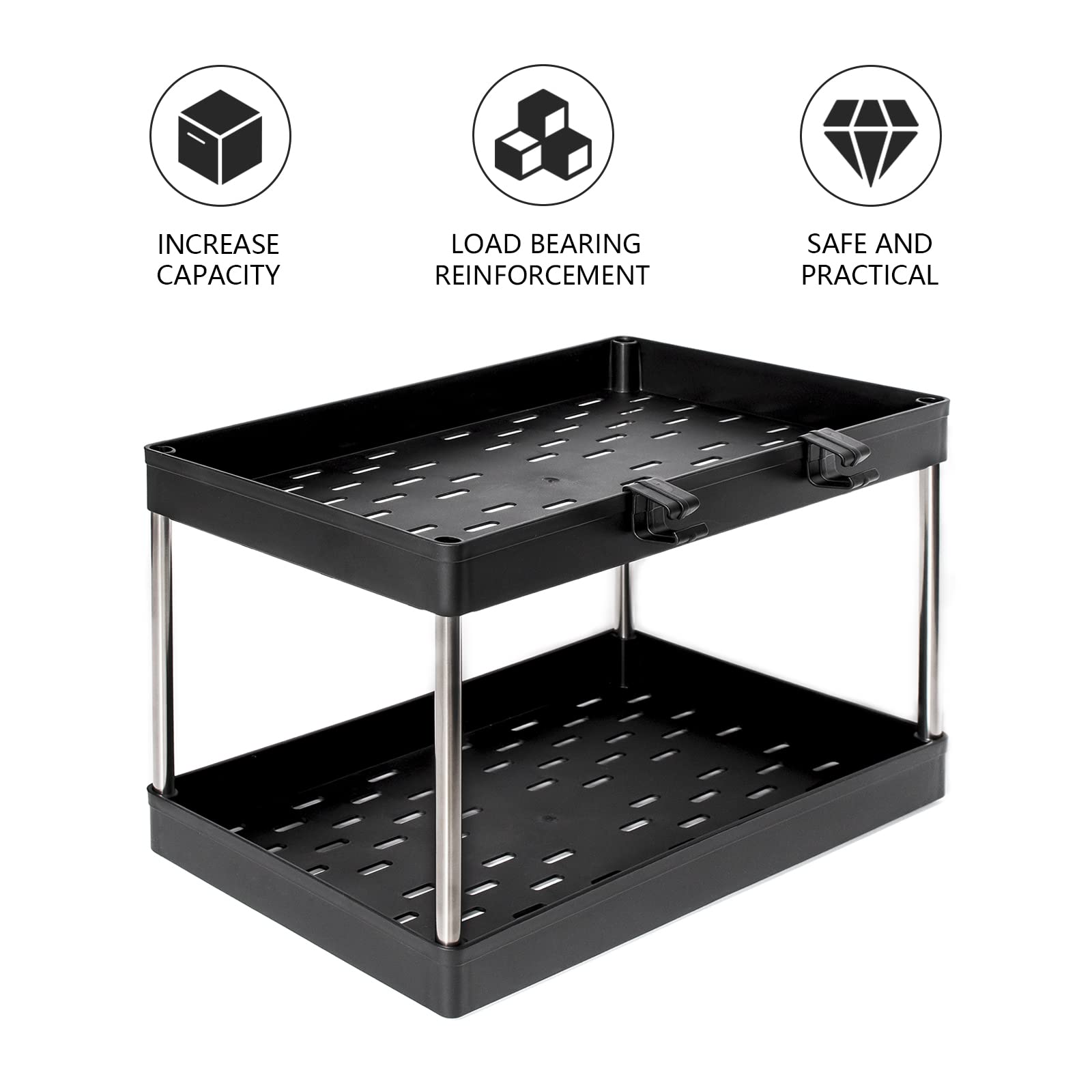 Multi-purpose Under Sink Organizer, Under Kitchen Sink Organizers and Storage Multi-purpose Under Bathroom Storage Basket, 2 Tier Cabinet Shelf Organizer for Bathroom Kitchen