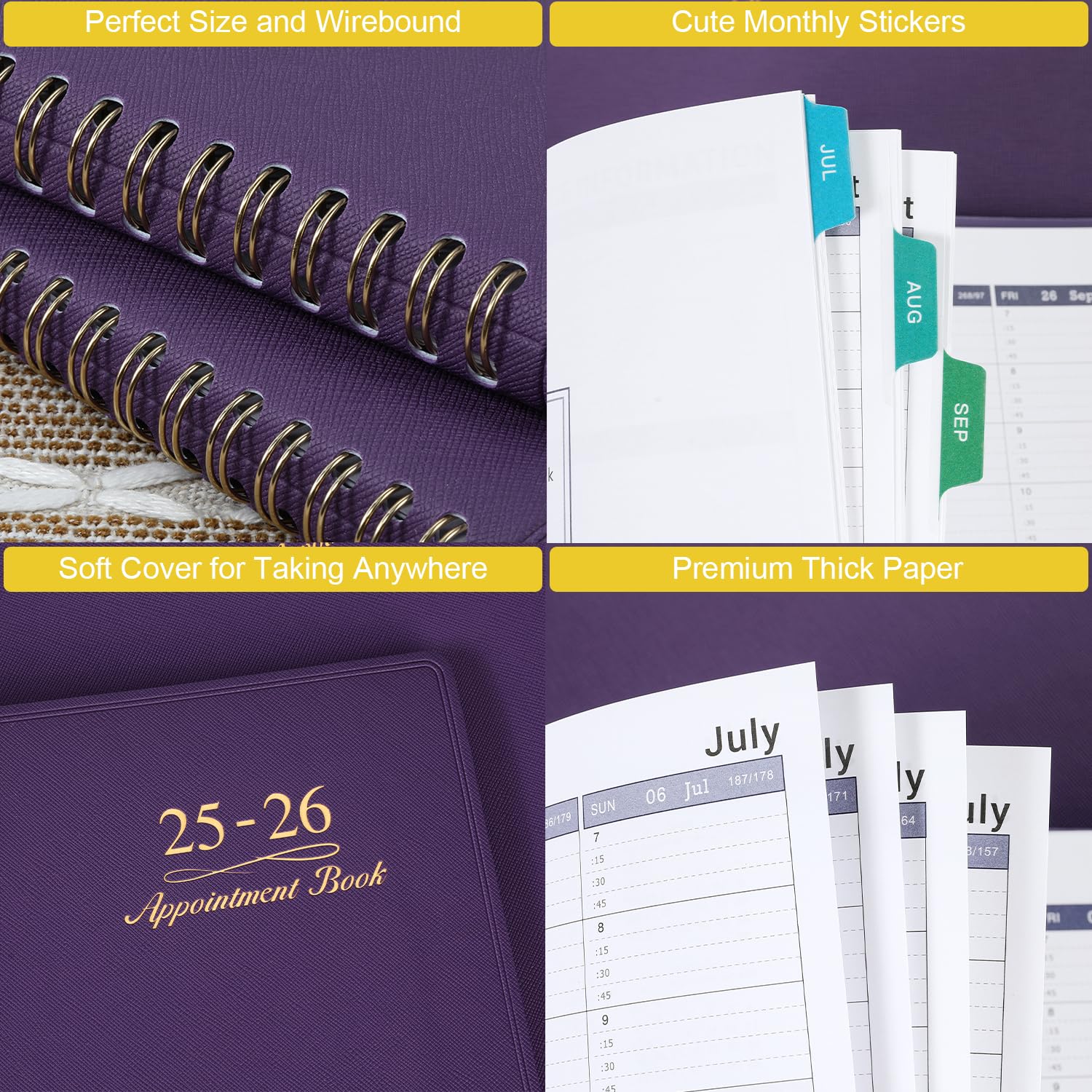 2023 Appointment Book - Weekly Appointment Book 2023, January - December 2023, Hourly Planner with Tabs, 15 Minutes, 8.26"x 10.7", Wirebound - Purple