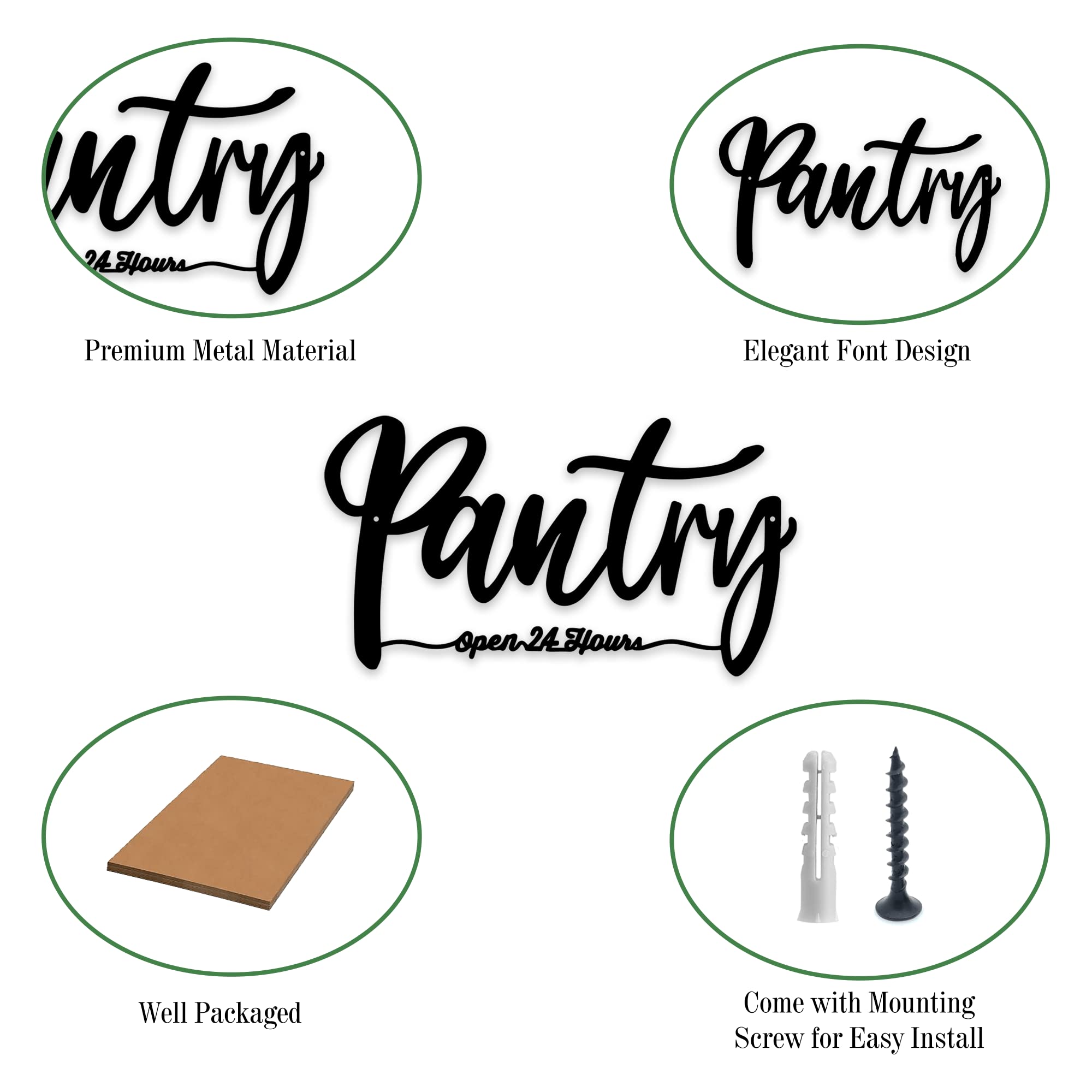 Metal Pantry Sign For Kitchen, Pantry Wall Decor, Rustic Farmhouse Kitchen Decorations Wall, 13.4 X 7.4 inches, Black