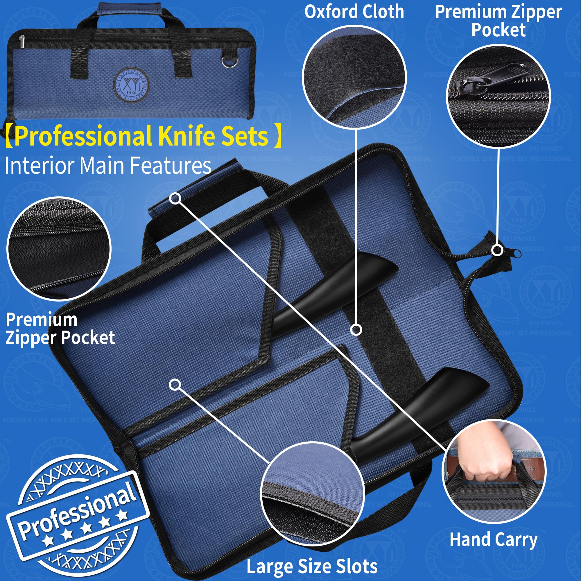 XYJ Chef Knife Bag (8 slots) Holds 8pcs Knives Black Canvas Roll Bags Portable Storage Carry Bag For Kitchen Knife Tools Portable Knife Holder (Knives Not Included)