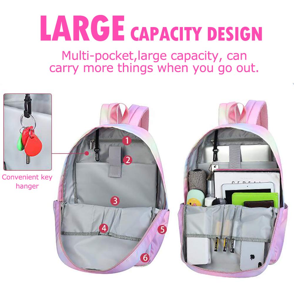 Xinveen Rainbow Laptop Backpack Kids School Bag Gift for Teen Girls Womens