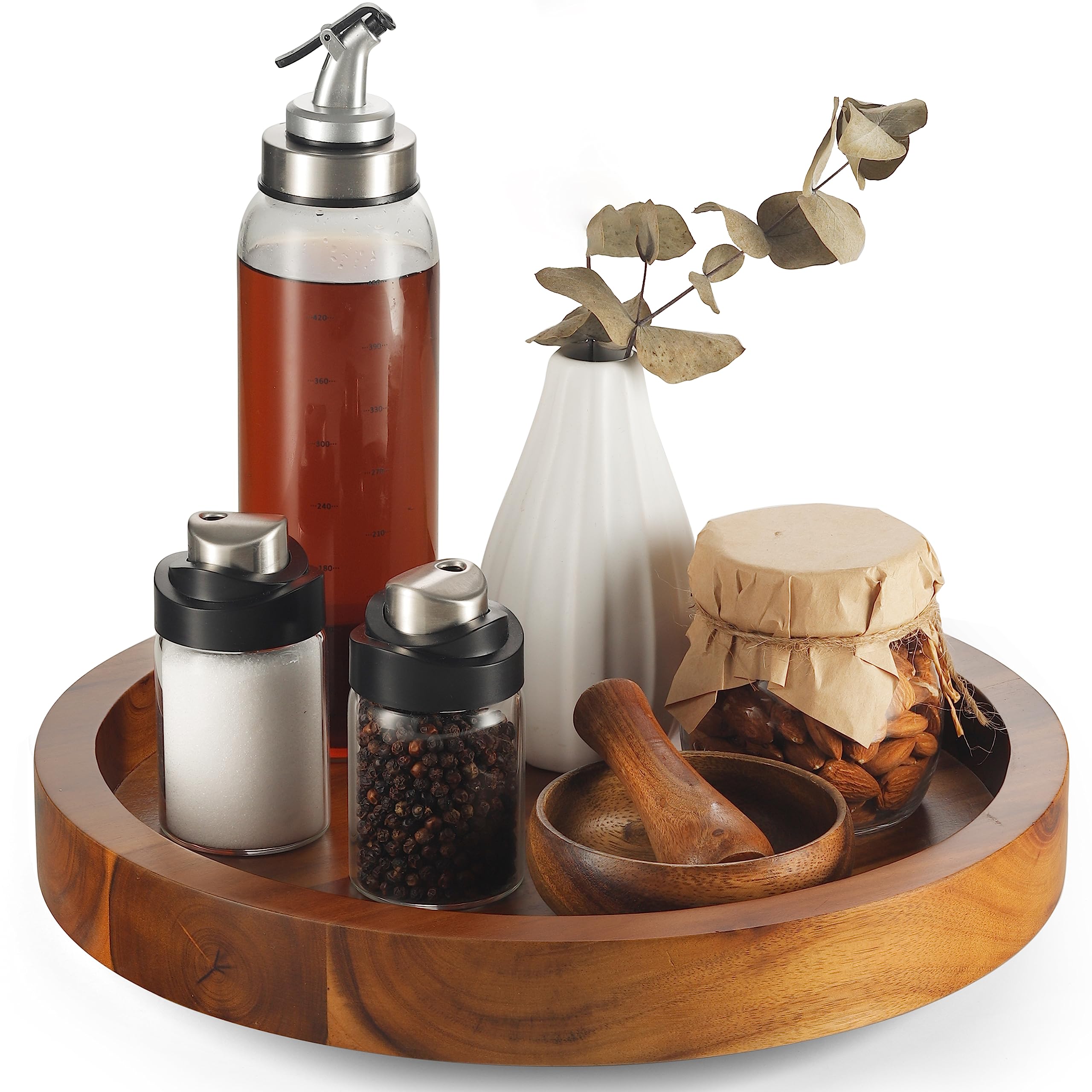 RABAHA 13" Acacia Lazy Susan Organizer for Table - Wooden Lazy Susan Organizer for Cabinet - Kitchen Turntable Storage Food Bins Container for Pantry, Counter top (Acacia Wood )
